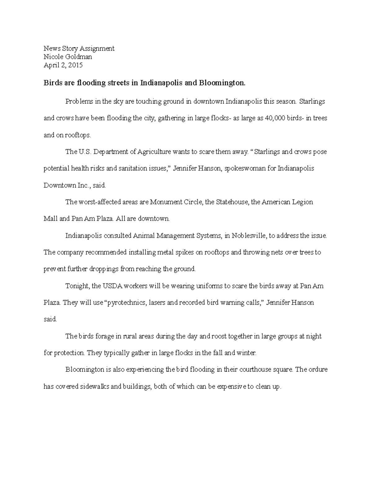 News Story Assignment - News Story Assignment Nicole Goldman April 2 ...