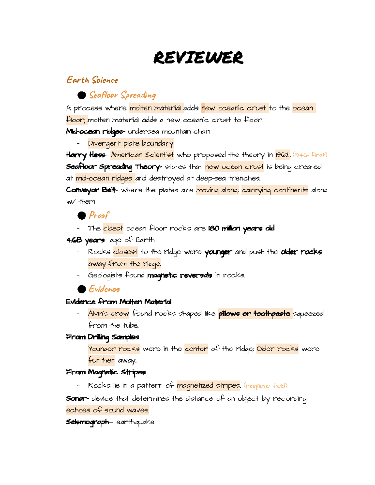 Earth Science Reviewer- Grade 11- Nicolites Montessori School- Seafloor ...