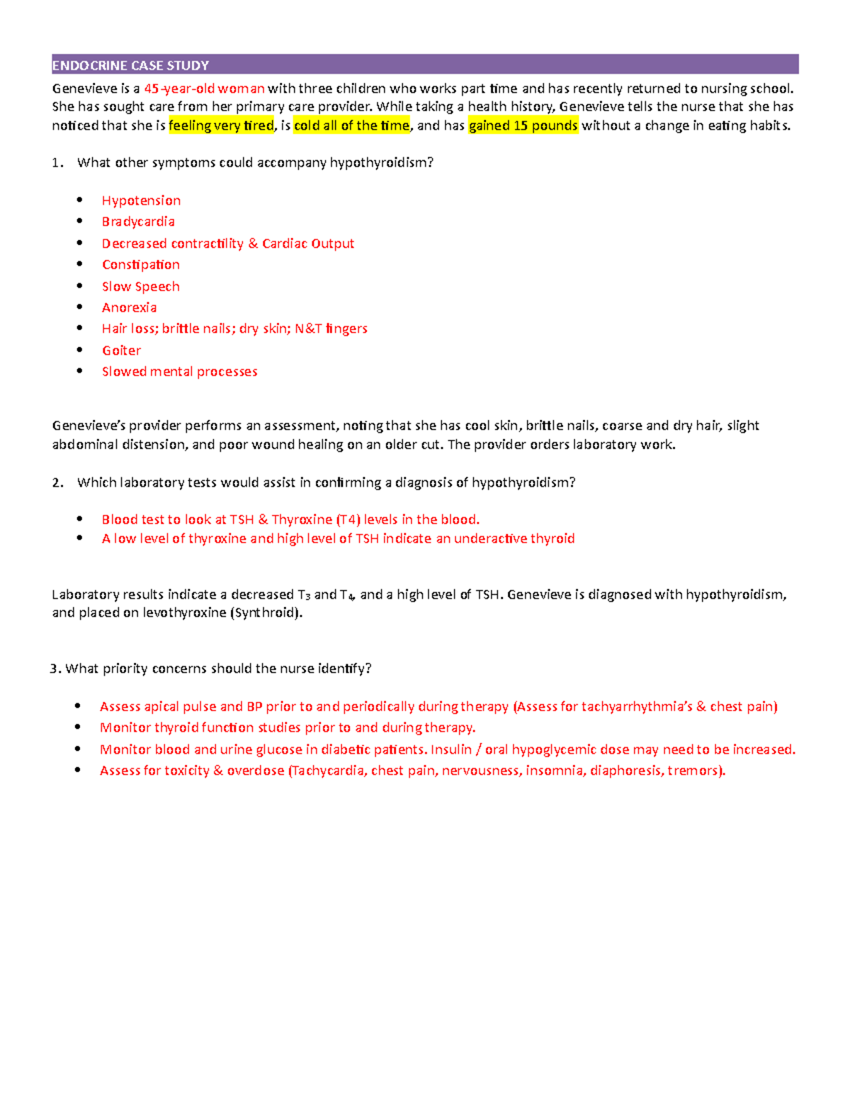 NURS 3300 - Learning Assessment #13 (Hormone Regulation #2) - ENDOCRINE ...