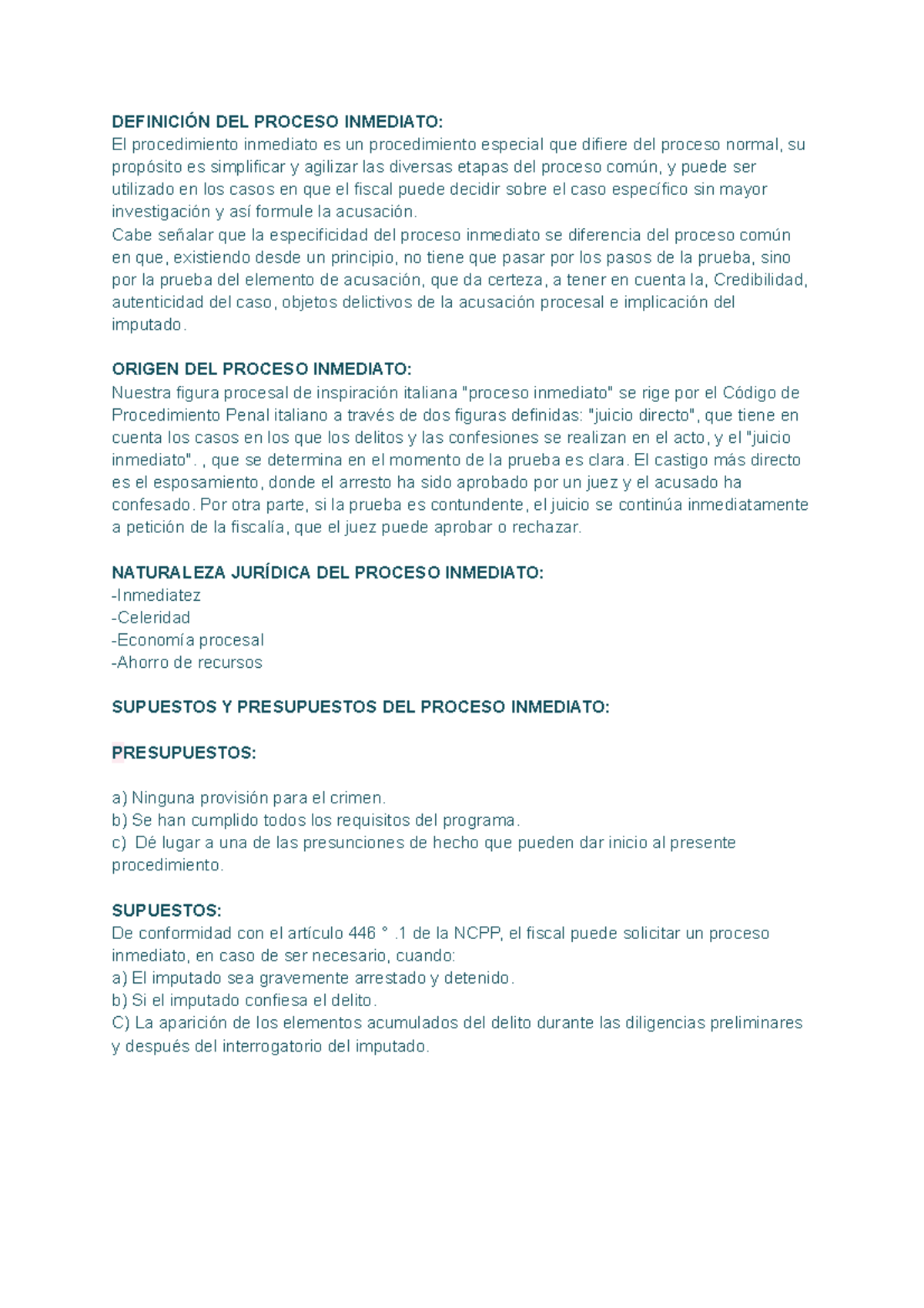 Tarea DEL Proceso Inmediato-RUTH - DEFINICIÓN DEL PROCESO INMEDIATO: El ...