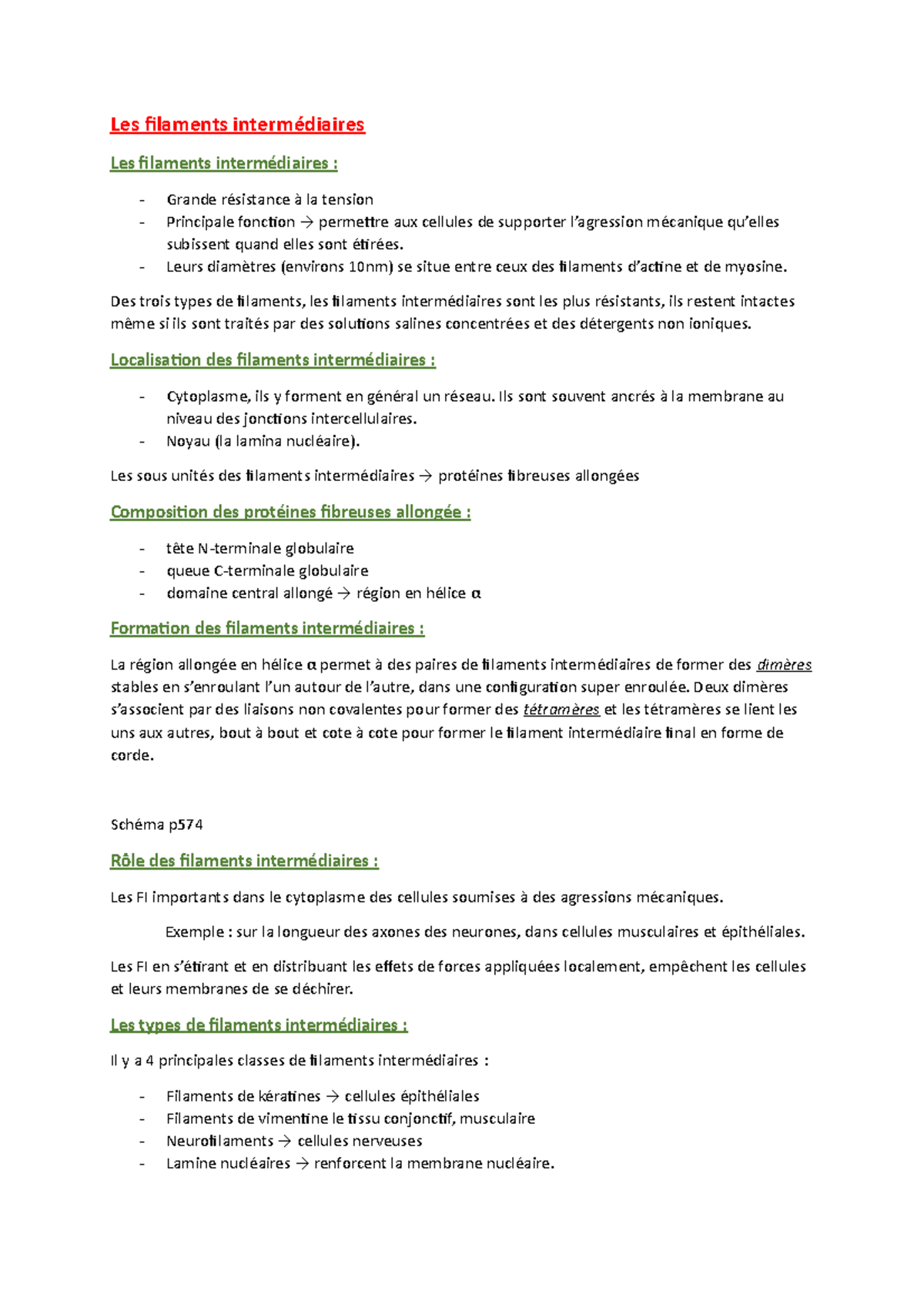 Les filaments intermédiaires (perso) - Les filaments intermédiaires Les ...