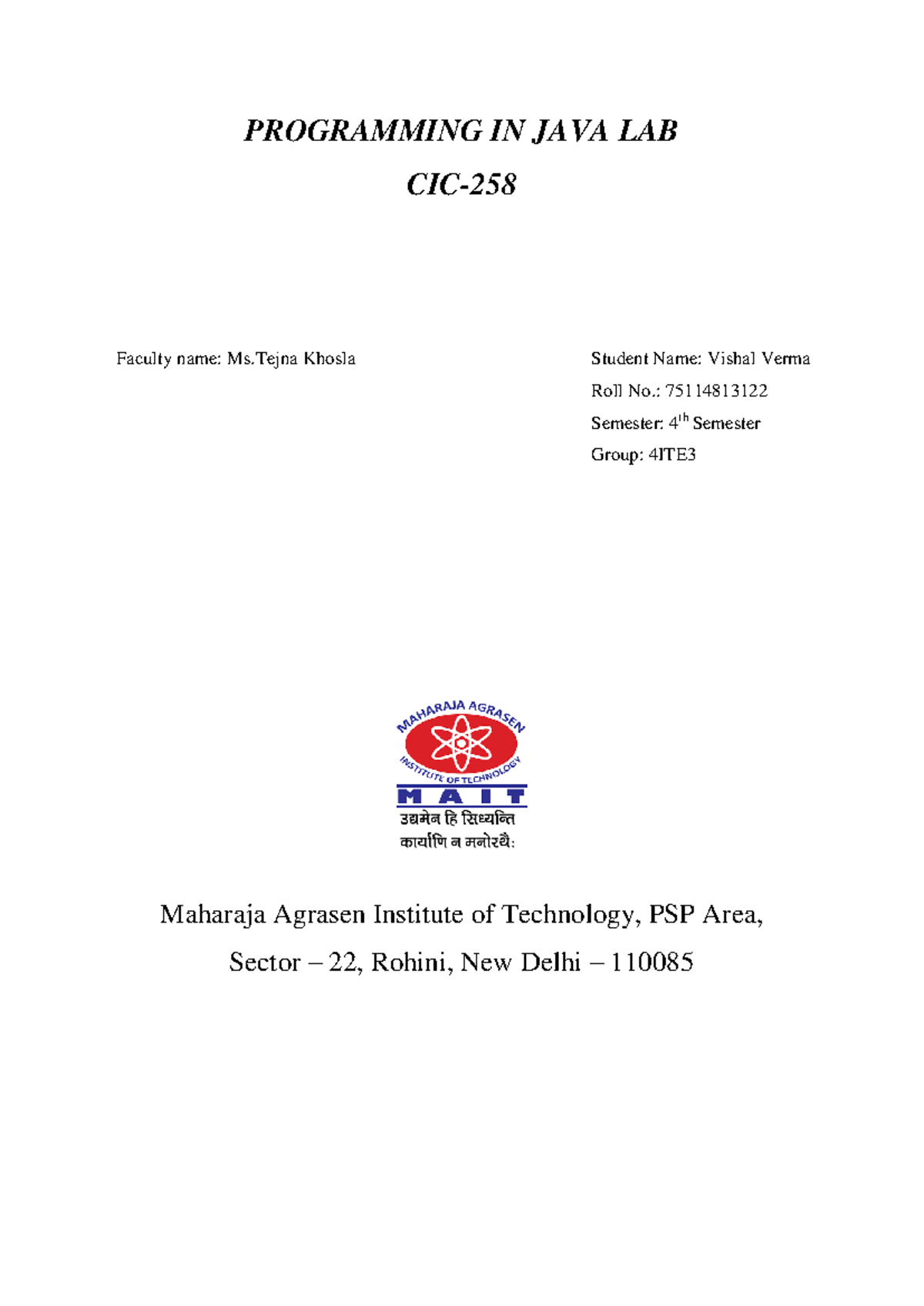 Java 4,5 - this will help you iin your practical works and exams - PROGRAMMING IN JAVA LAB CIC ...