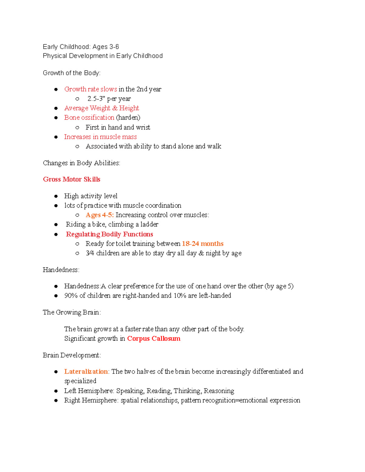 Chapter 7 Notes - Early Childhood: Ages 3- Physical Development in ...