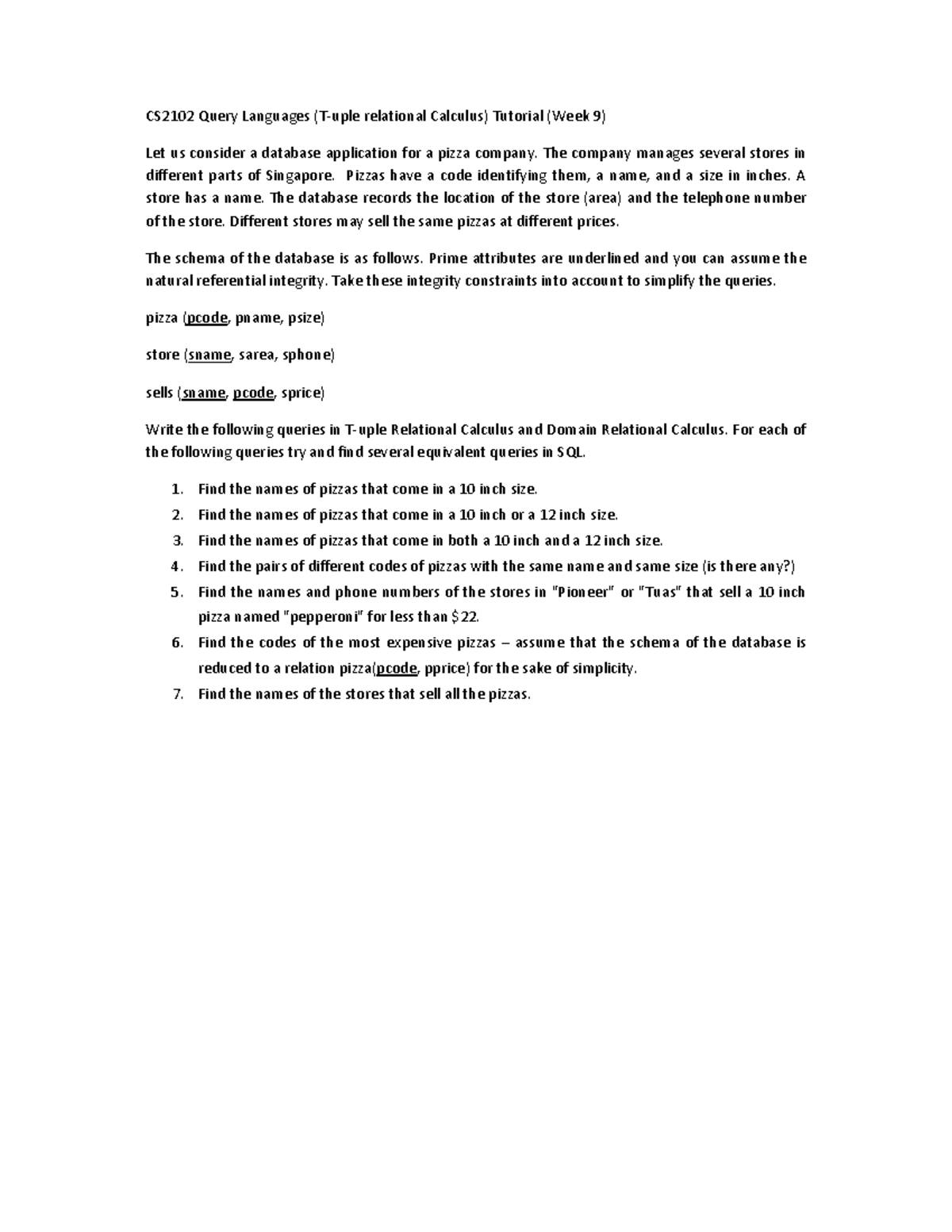 CS2102 AY2017-18 Semester 1 - Tutorial 5 - - StuDocu