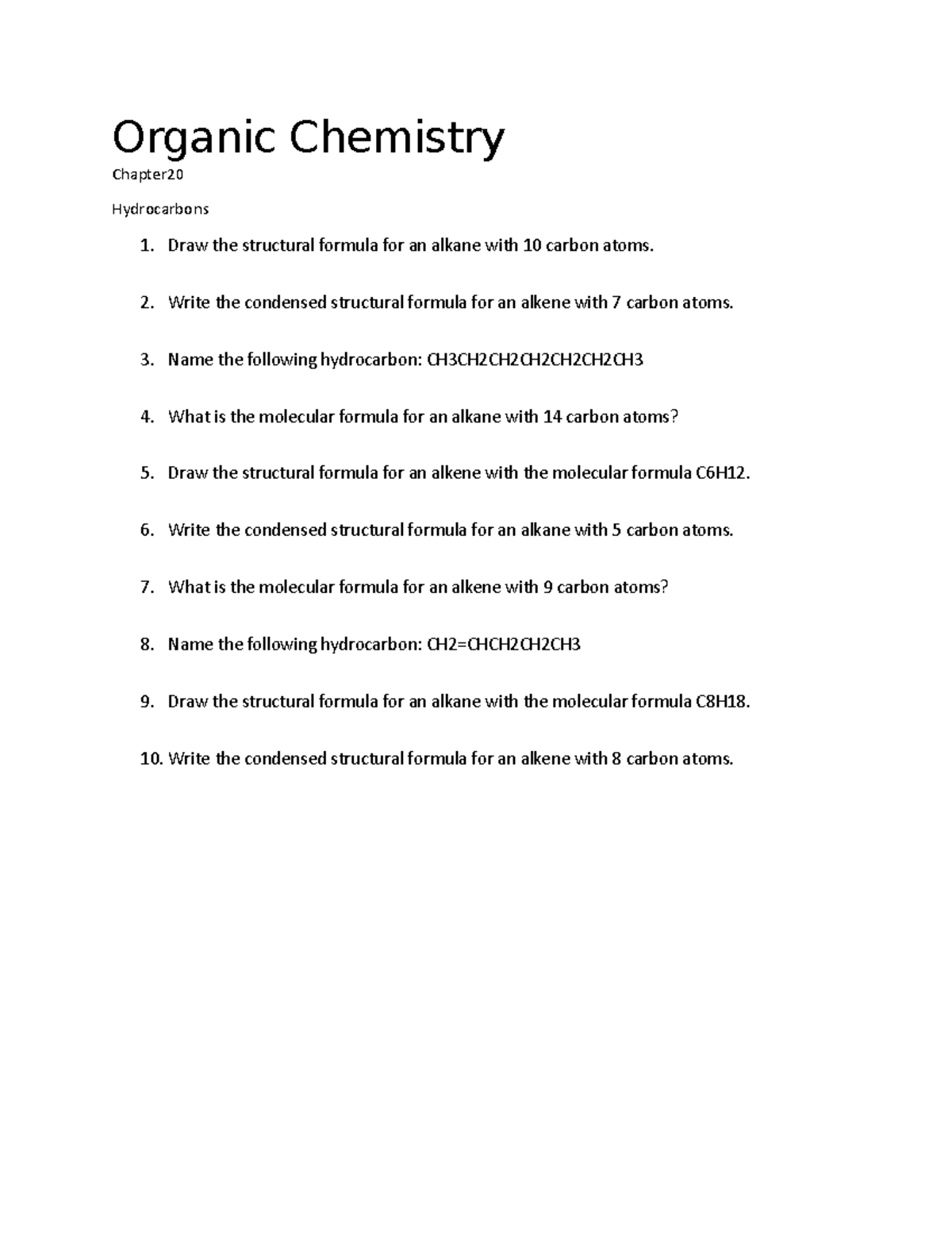 Organic Chemistry. Hdrocarbons - Organic Chemistry Chapter Hydrocarbons ...