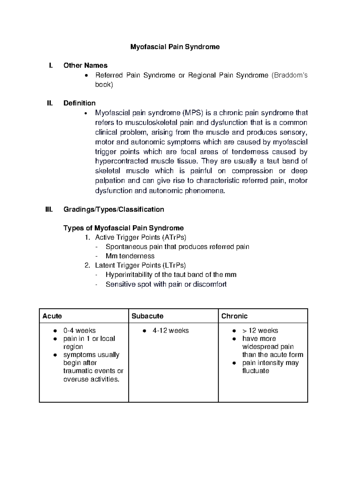 MPS-Medback - MPS Medback - Myofascial Pain Syndrome I. Other Names ...