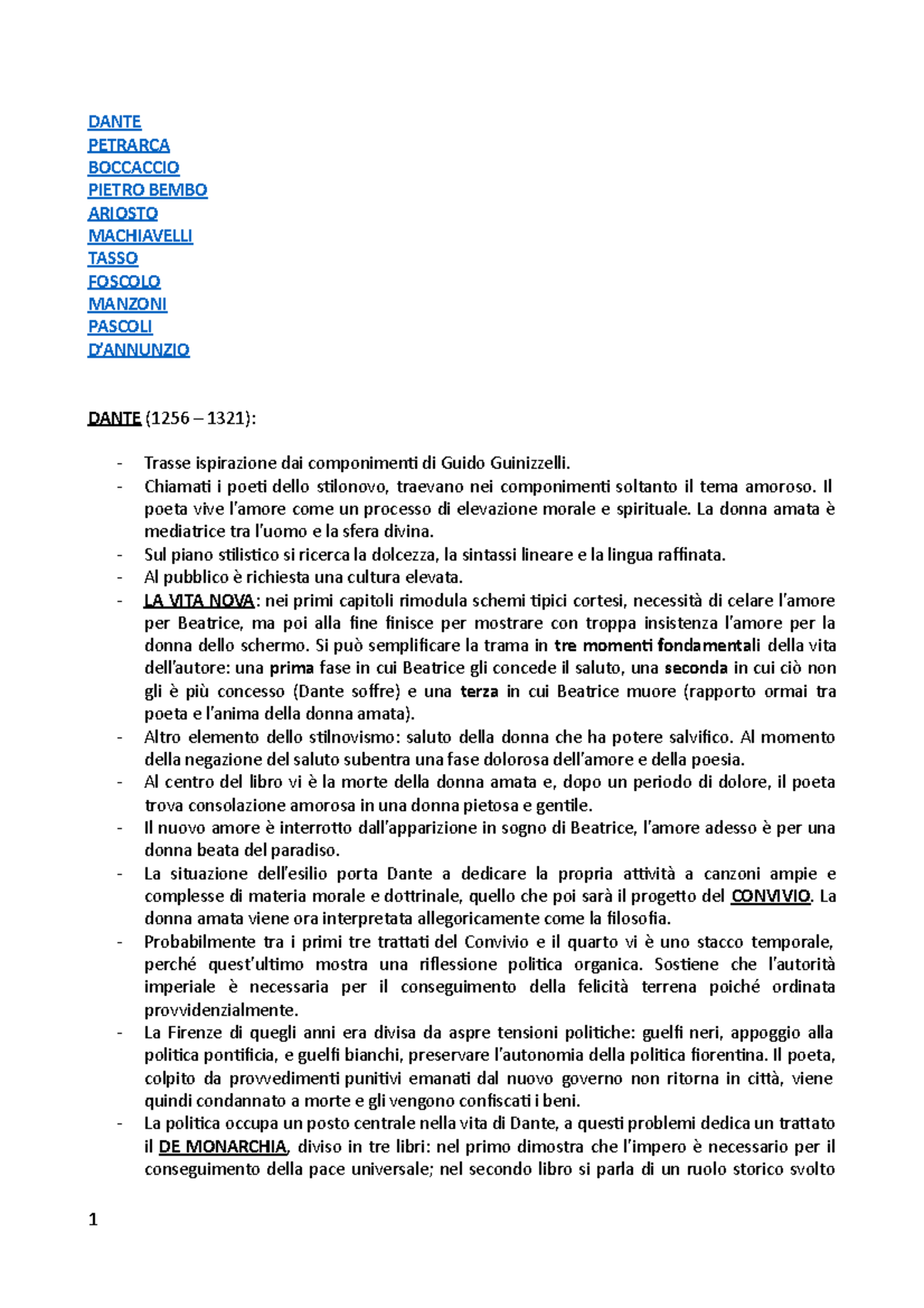 Dante - DANTE PETRARCA BOCCACCIO PIETRO BEMBO ARIOSTO MACHIAVELLI TASSO ...