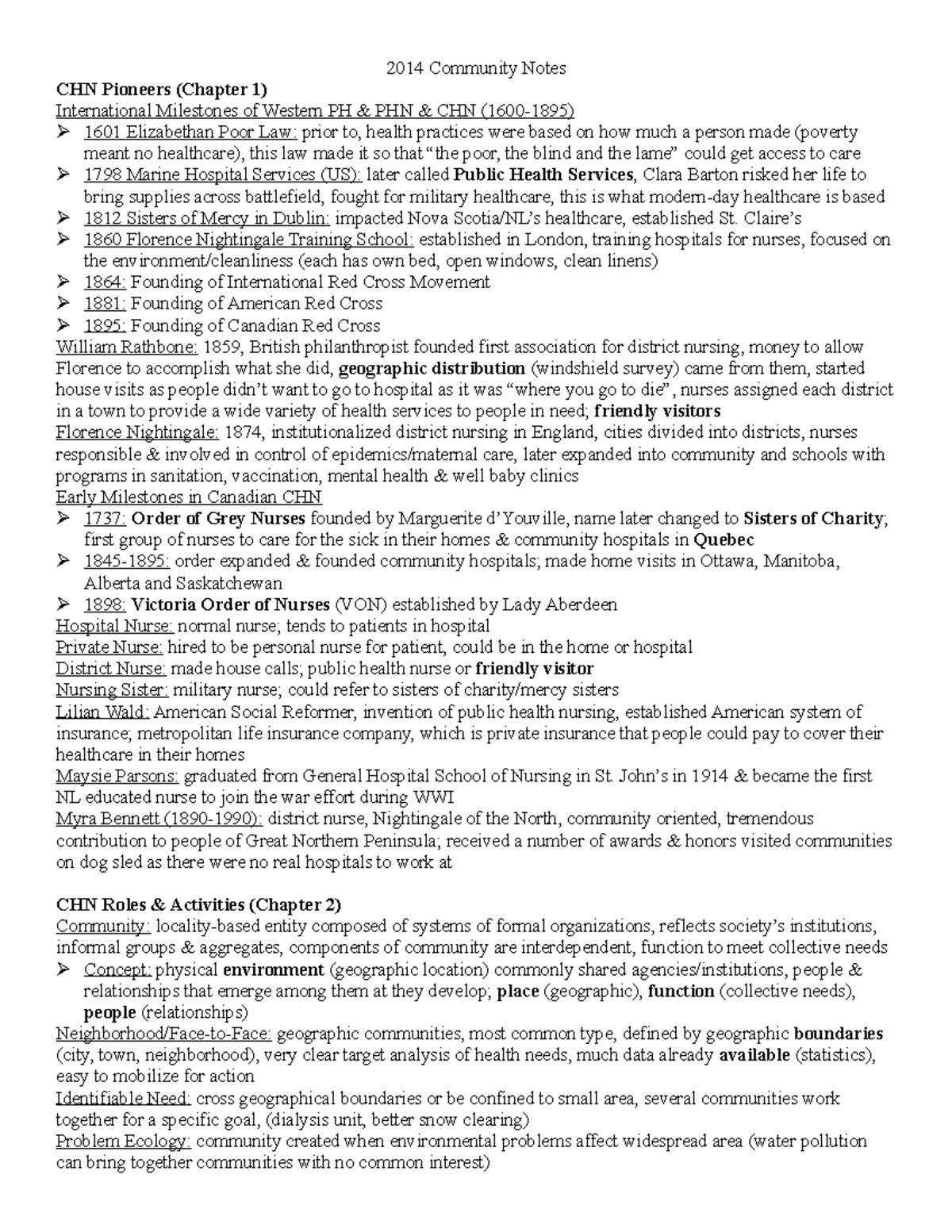 2014 Final Notes - 2014 Community Notes CHN Pioneers (Chapter 1 ...