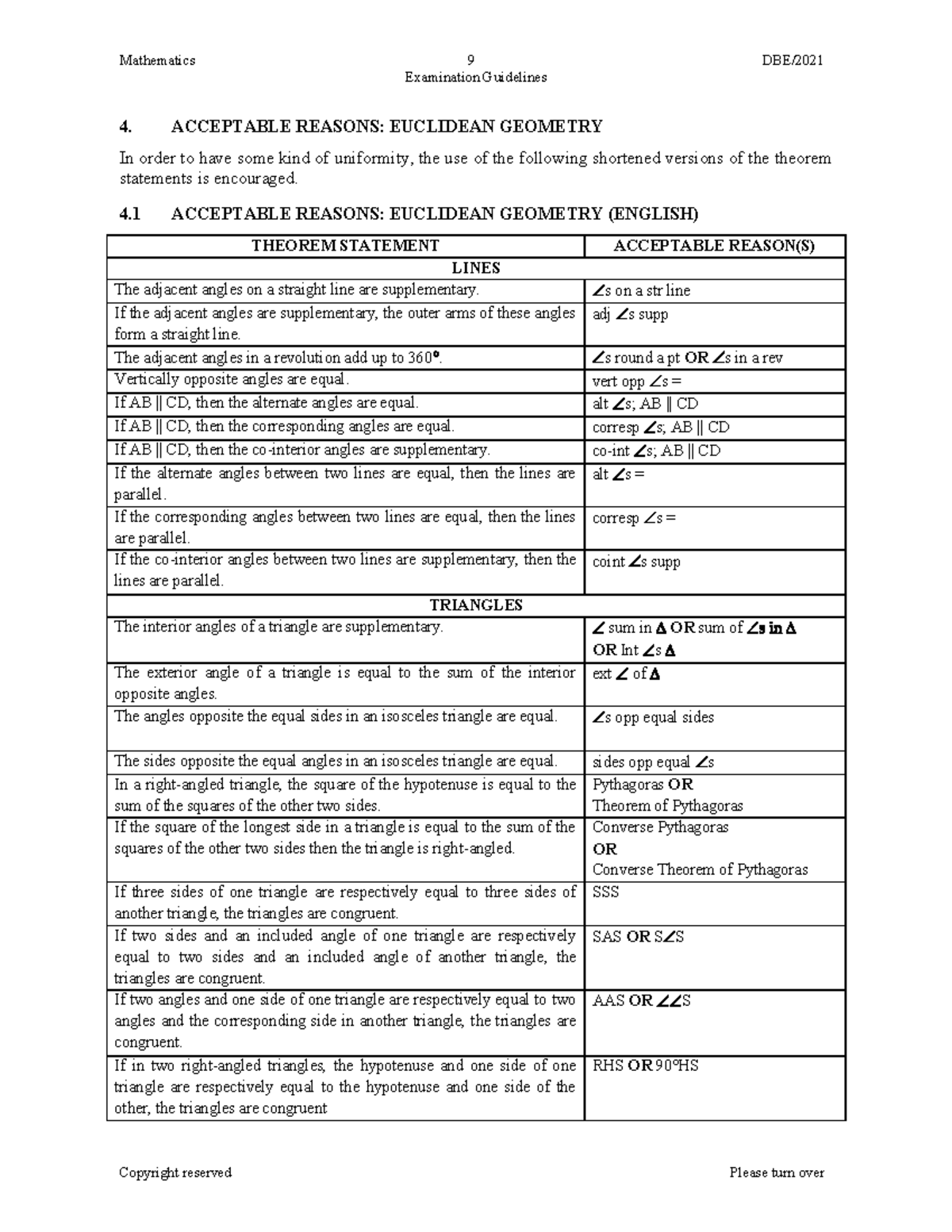 Euclidean geometry notes for math paper 2 exam Grade 12 - Mathematics 9 ...