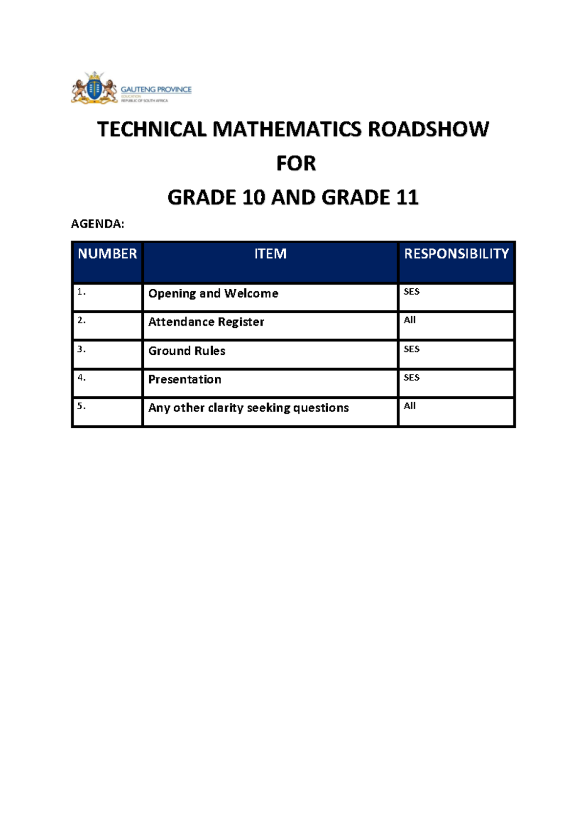 2024 Grade 10 and Grade 11 Roadshow - TECHNICAL MATHEMATICS ROADSHOW ...