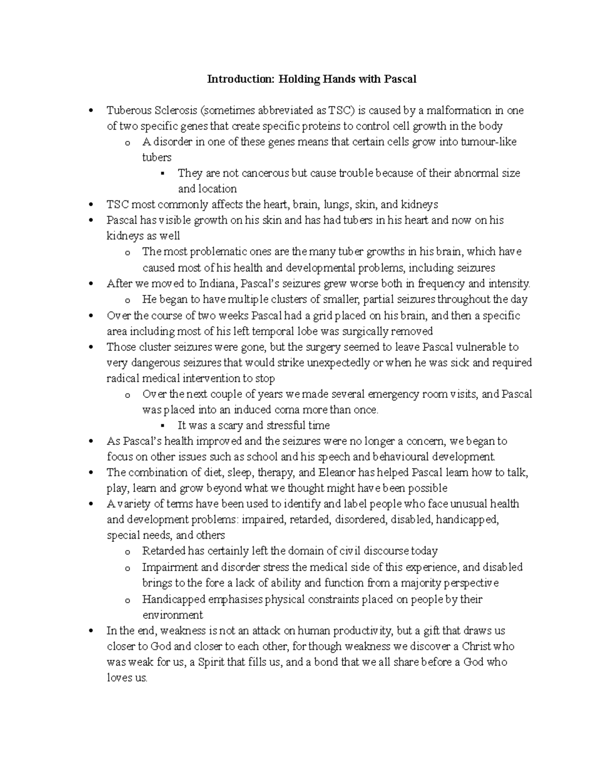 Introduction Holding Hands with Pascal - o He began to have multiple ...