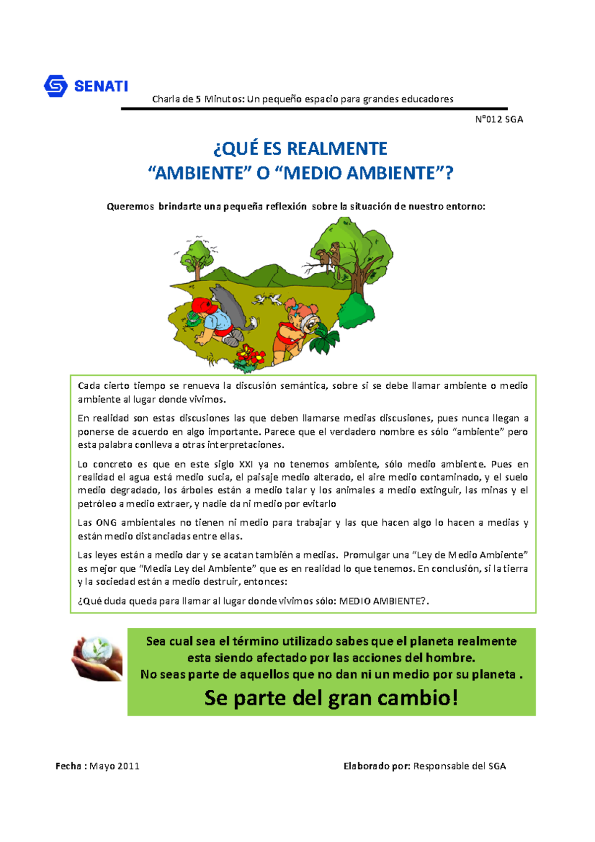 Charla SGA 012 Ambiente o Medio Ambiente - Charla de 5 Minutos: Un ...
