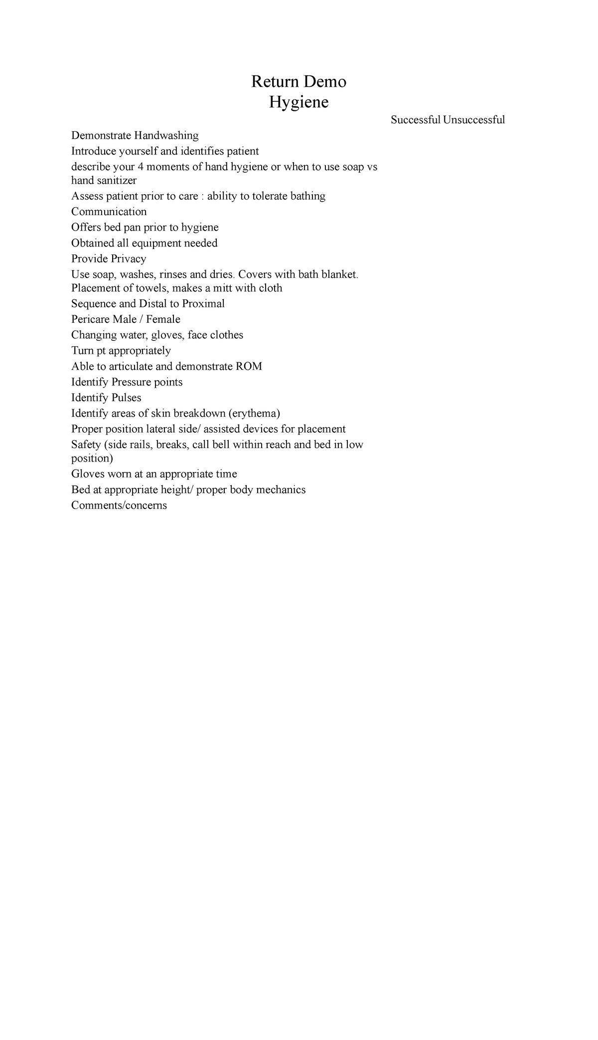 Return Demo hygiene - Nursing test bank - Return Demo Hygiene ...