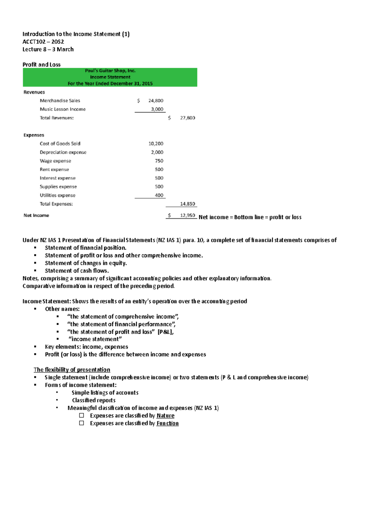 ACCT102 - L8 - Introduction to the Income Statement (1) ACCT102 – 20S ...