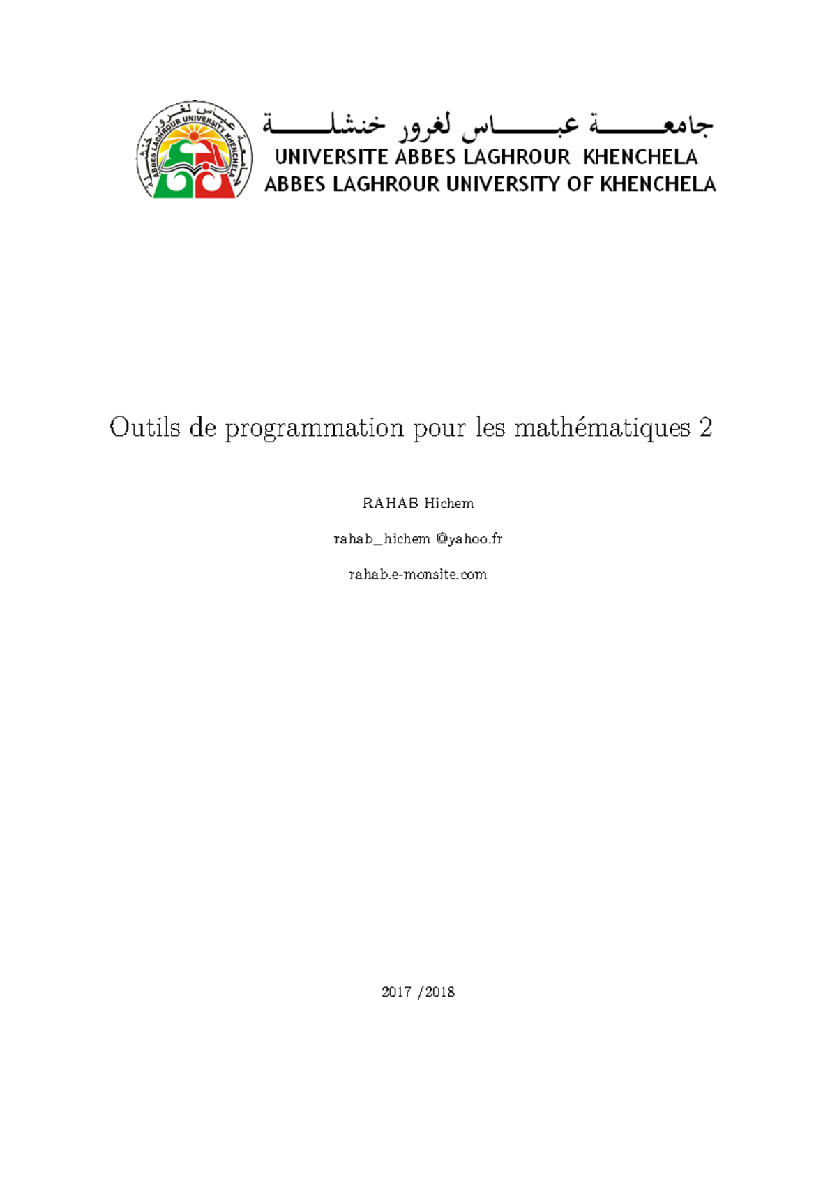 Ch1-math - Matlab pour les mathématiciens - Outils de programmation pour les mathématiques 2 ...