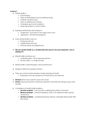Summary of chaps MTL HLTH and ILLLNESS - Chapter 1:(Into to mental ...