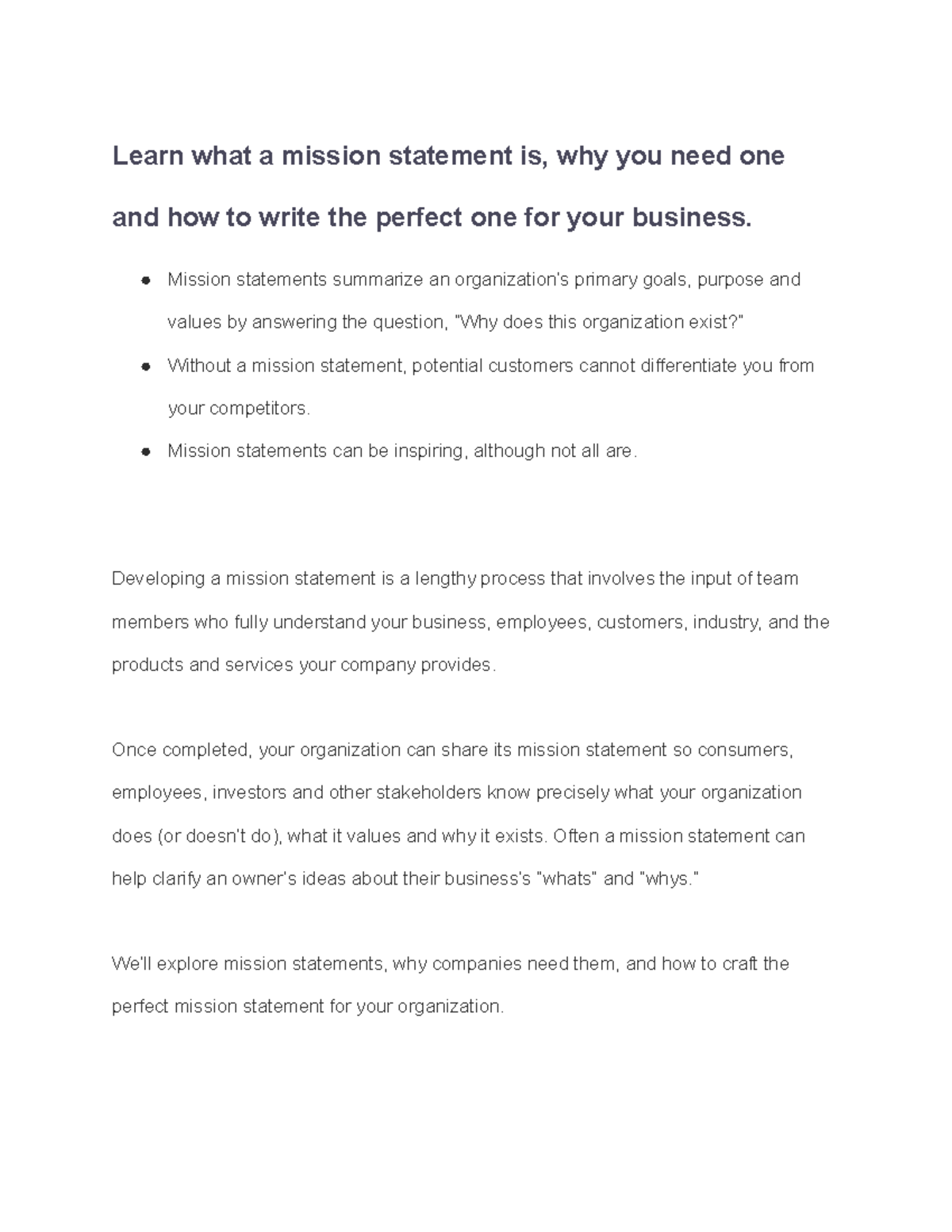 Mission statement- create - Learn what a mission statement is, why you ...