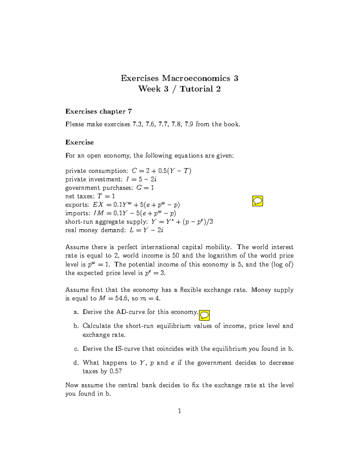 Exercises Tutorial 2 Exercises Macroeconomics 3 Week 3 Tutorial 2 Exercises Chapter 7 Please