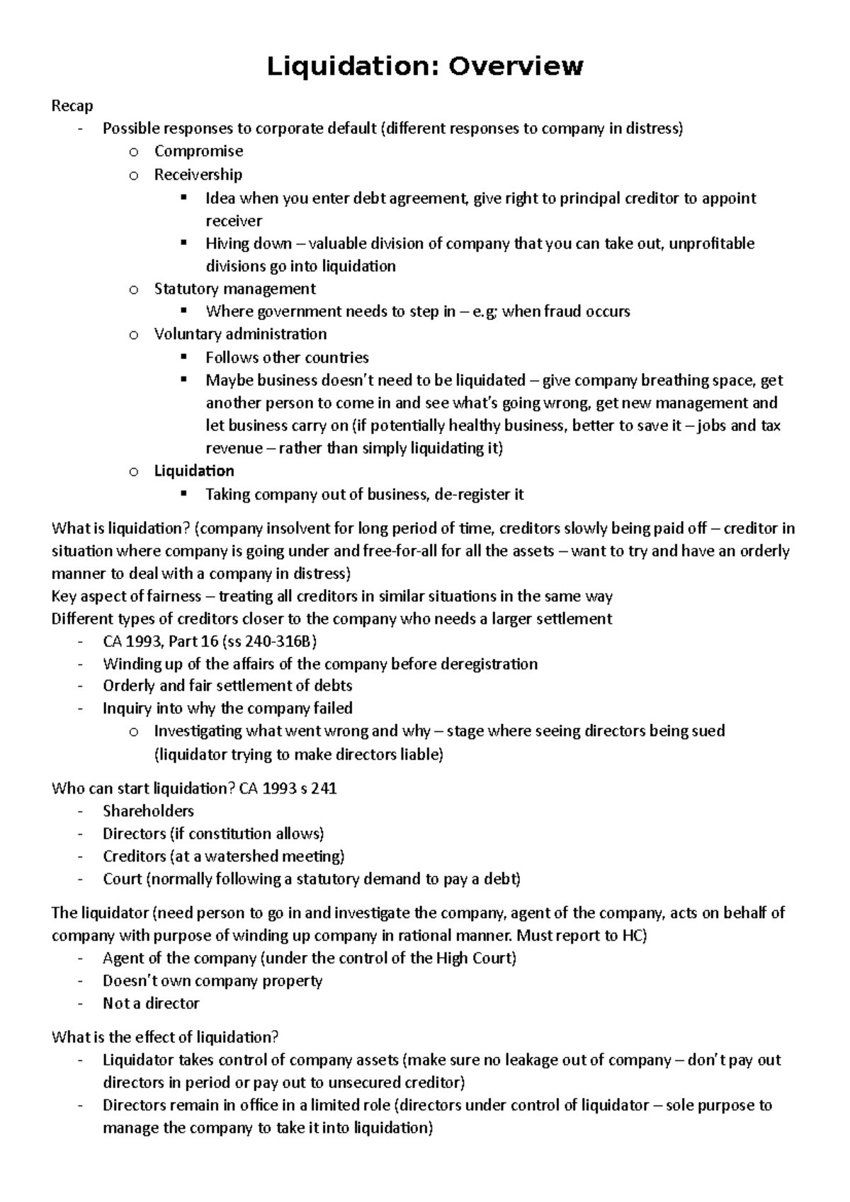 11.5 - Liquidation (Overview) - Liquidation: Overview Recap - Possible ...
