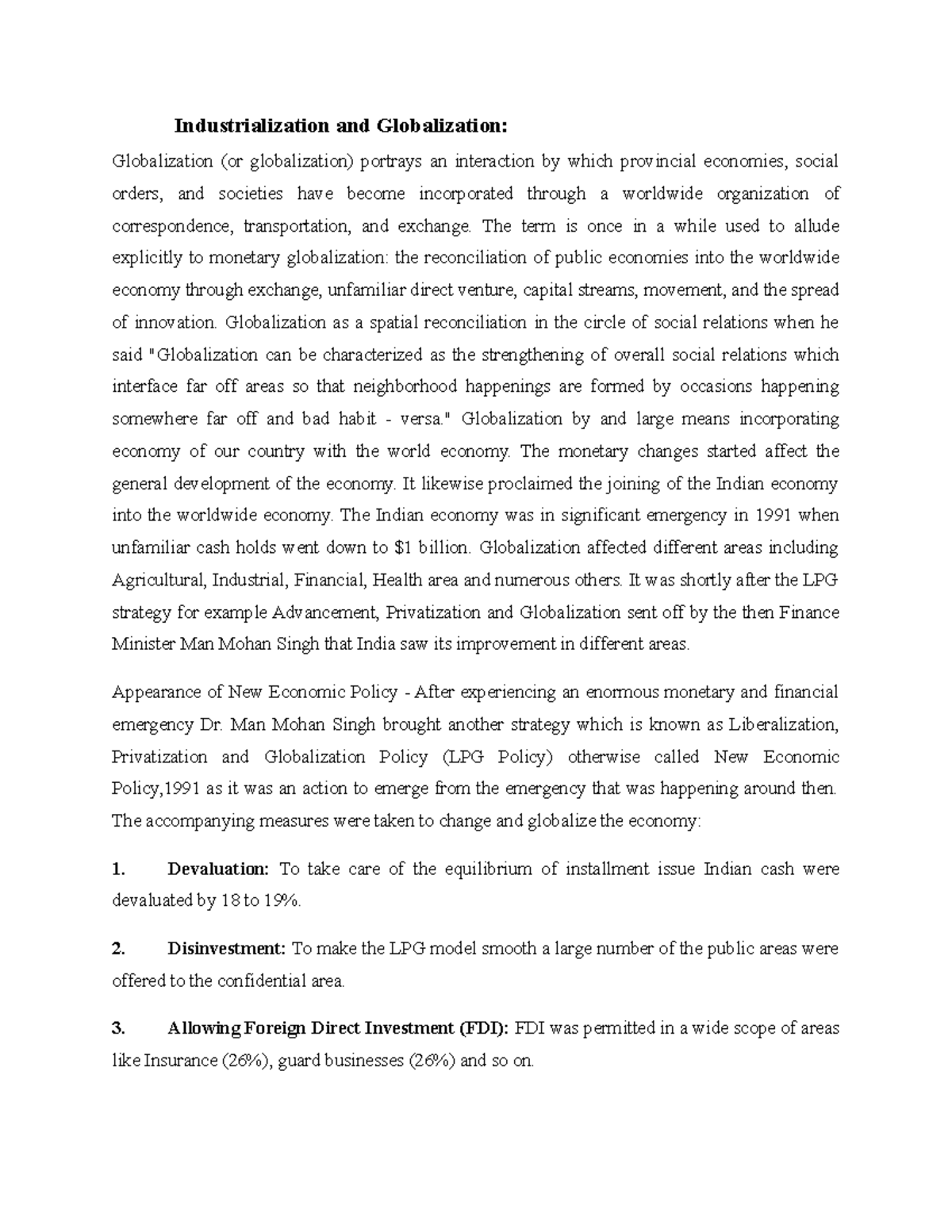 Industrialization and Globalization - Industrialization and ...