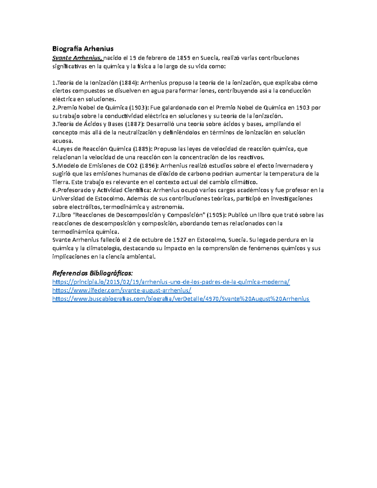 Biografía-Arrhenius-RAY - Biografía Arhenius Svante Arrhenius, nacido ...