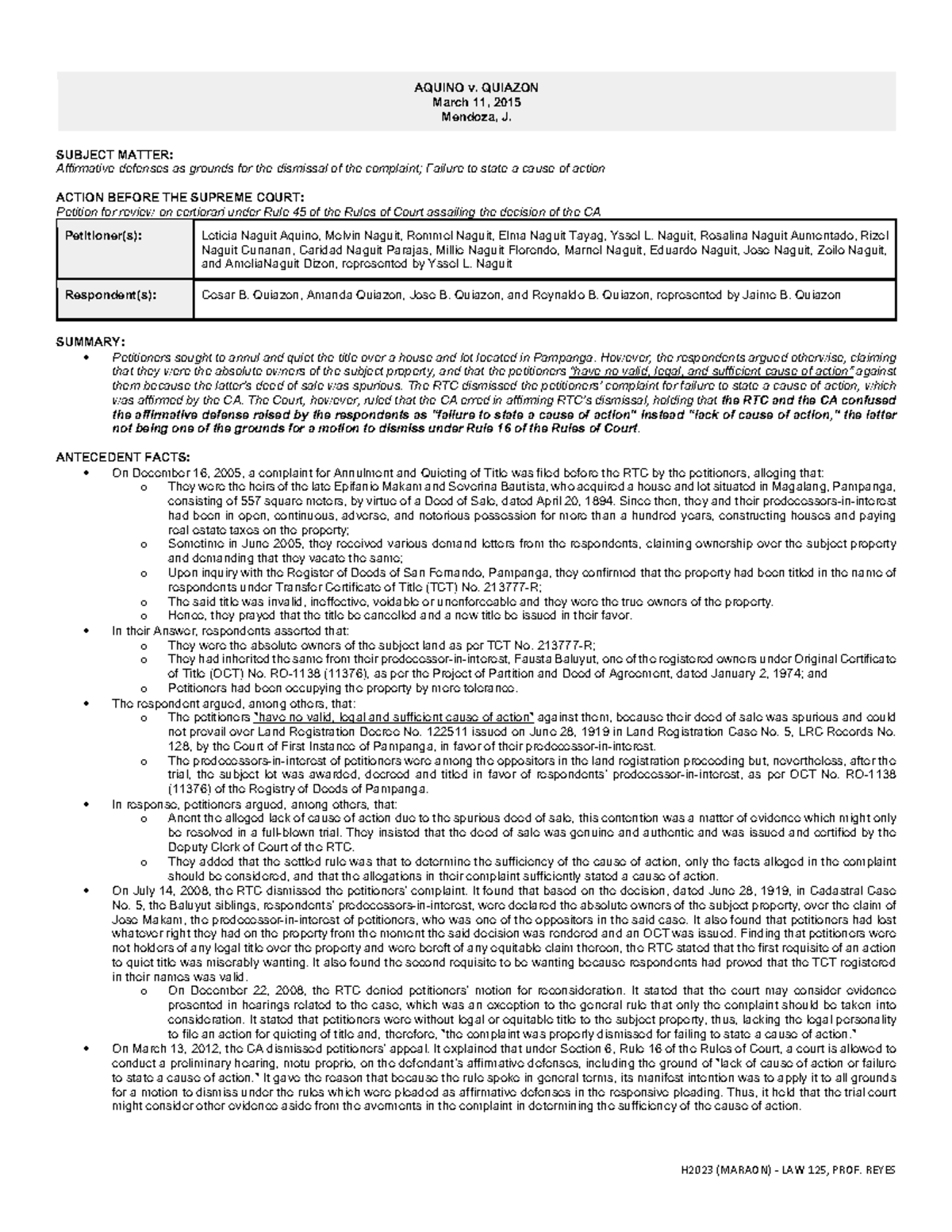 120 Aquino v. Quiason - Digest - AQUINO v. QUIAZON March 11, 2015 ...
