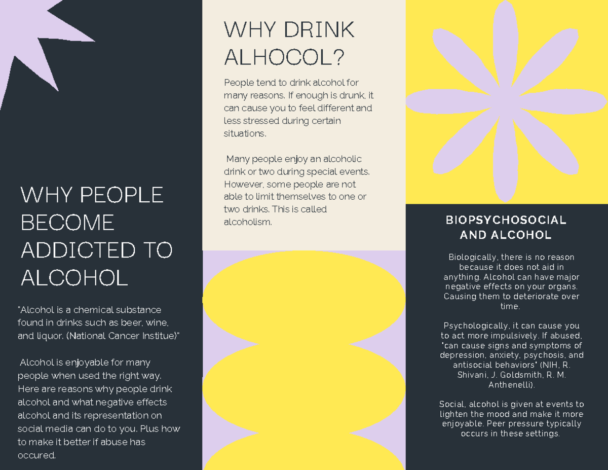 Alcohol Addiction - WHY DRINK ALHOCOL? People tend to drink alcohol for ...