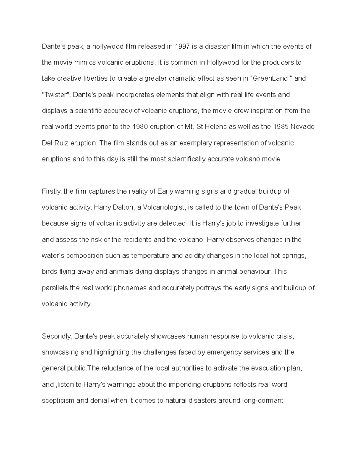 Dante’s Peak - Google Docs - Dante’s peak, a hollywood film released in ...