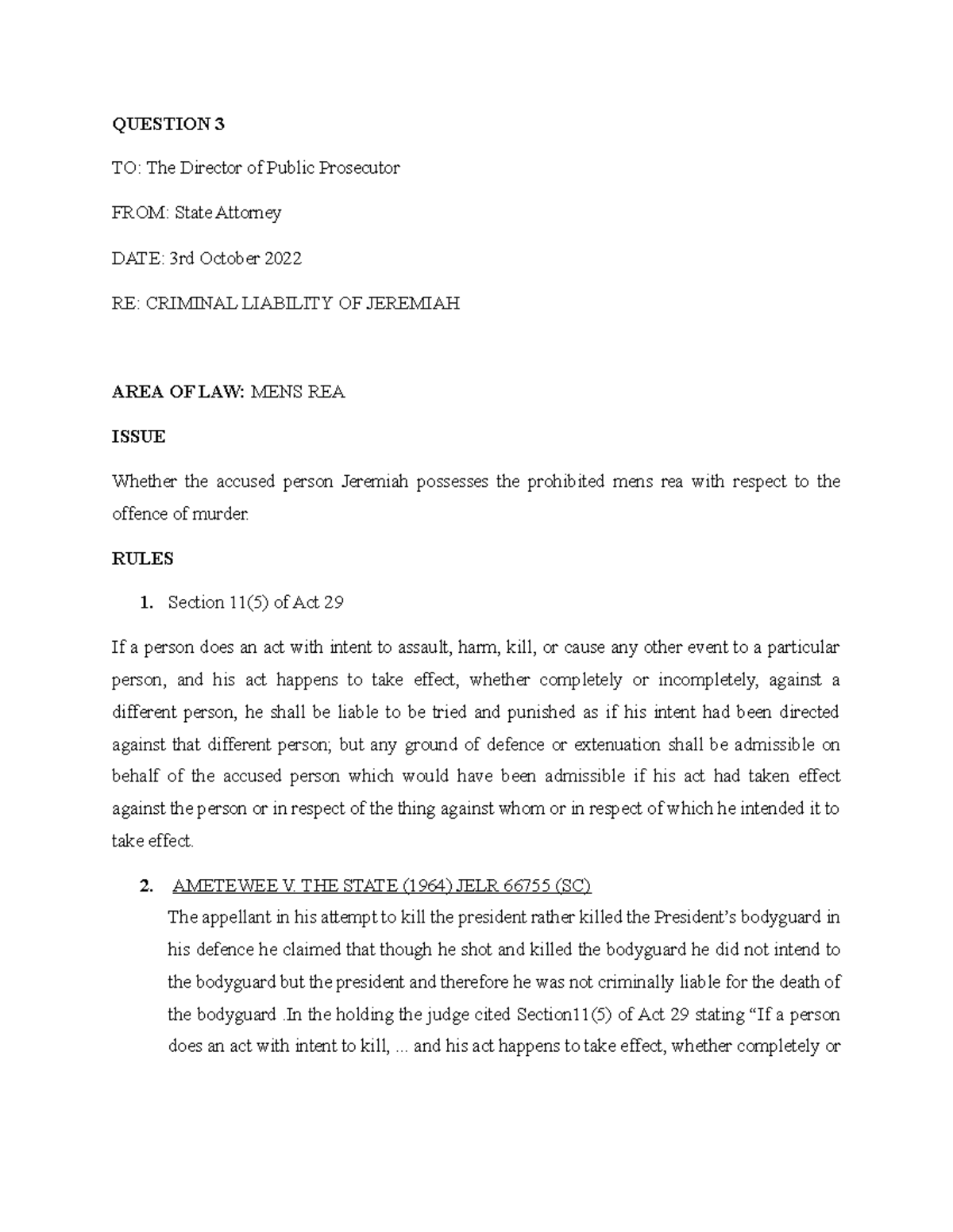 Criminal LAW Assignment Question 3 - QUESTION 3 TO: The Director of ...