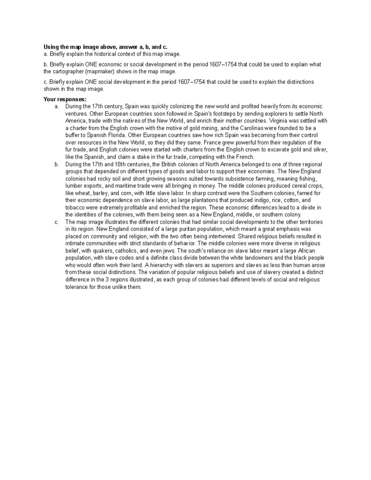 Apush 1.06 Assignment - Using the map image above, answer a, b, and c ...