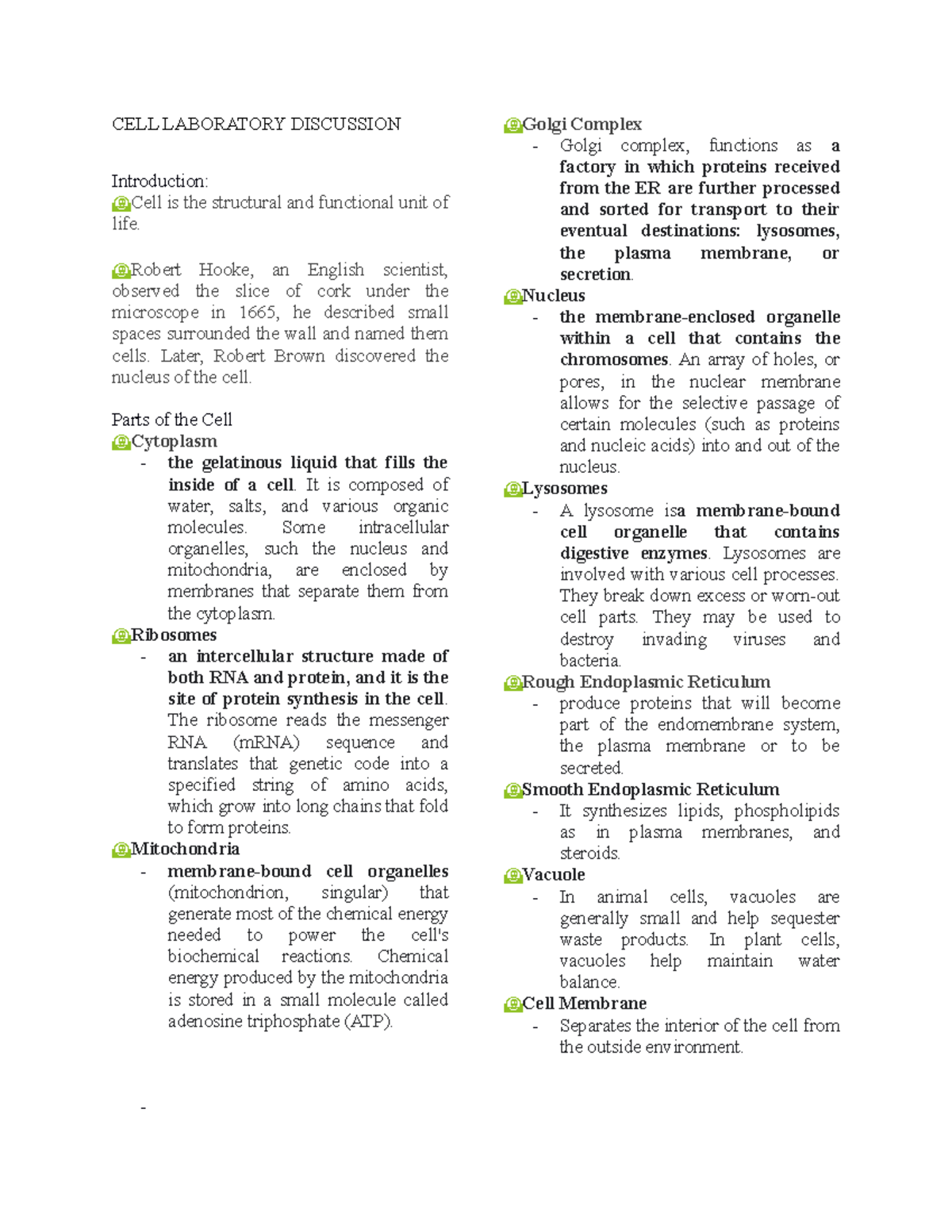 CELL Laboratory Discussion - CELL LABORATORY DISCUSSION Introduction ...
