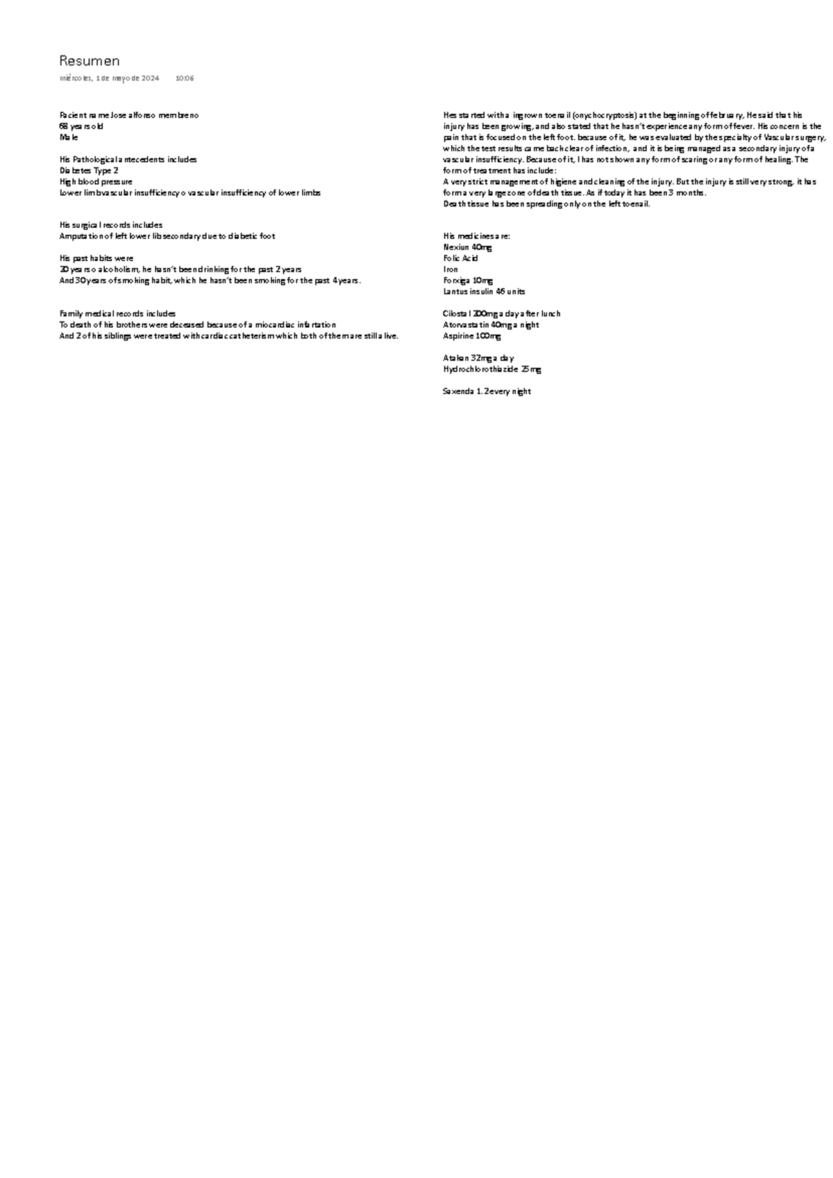 Awelo - caso clinico - Pacient name Jose alfonso membreno 68 years old ...