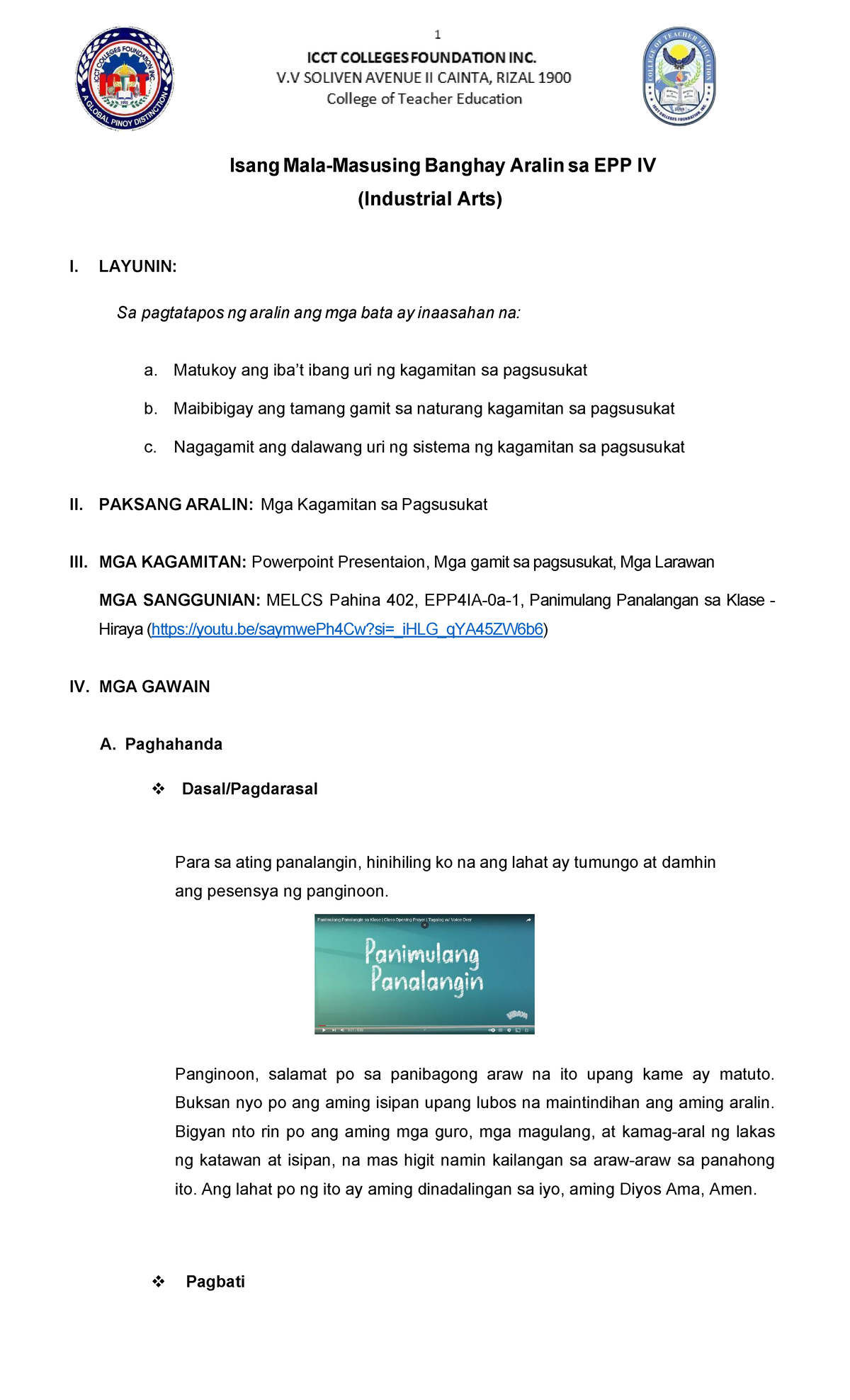 EPP Final LP - ddddddddddddddddddd - Isang Mala-Masusing Banghay Aralin sa EPP IV (Industrial ...