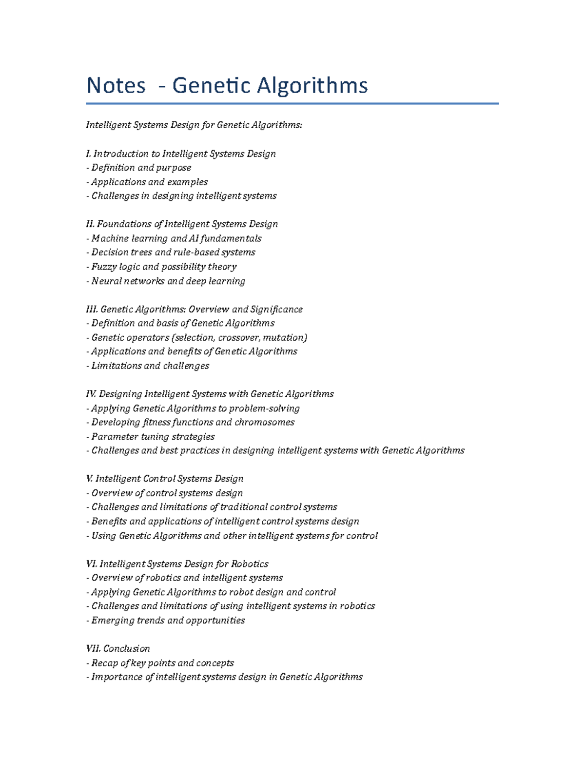 Lecture Notes Genetic Algorithms Notes Genetic Algorithms 4681