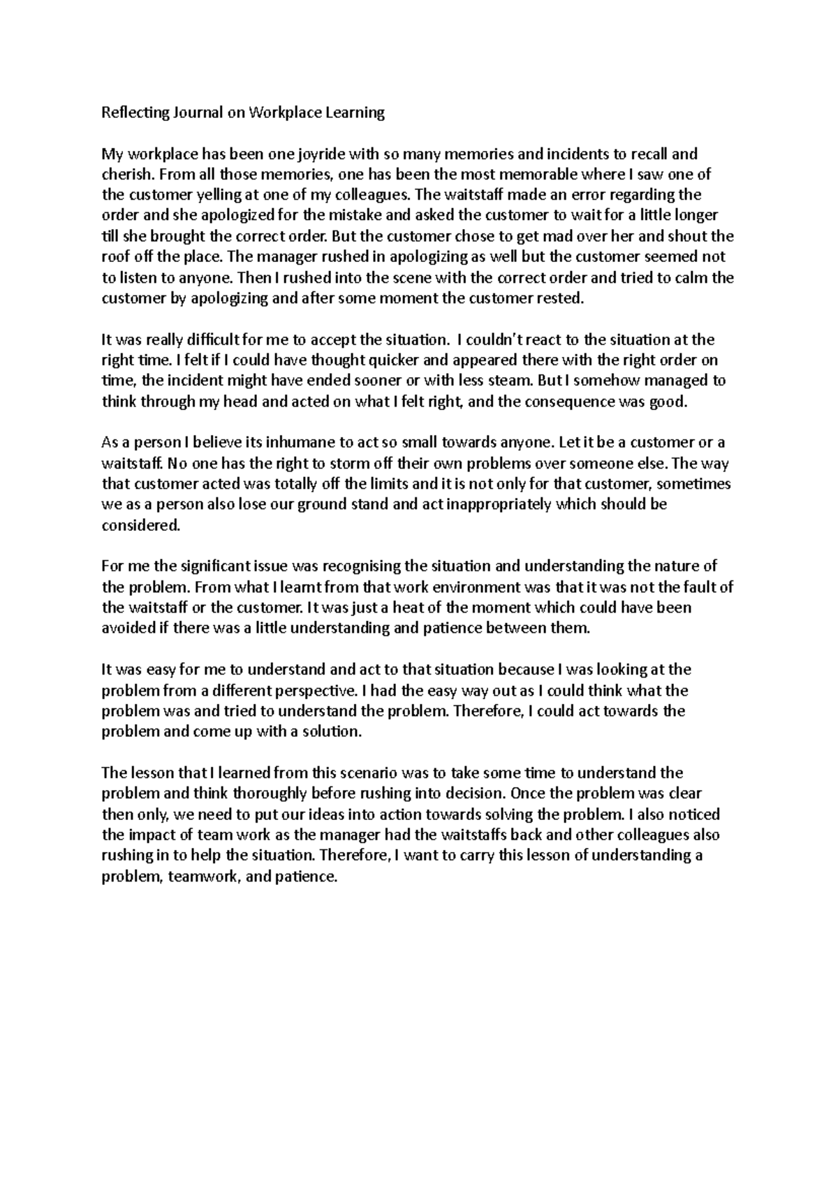 Reflection 1 - Essay on tut for ePortfolio. - Reflecting Journal on ...