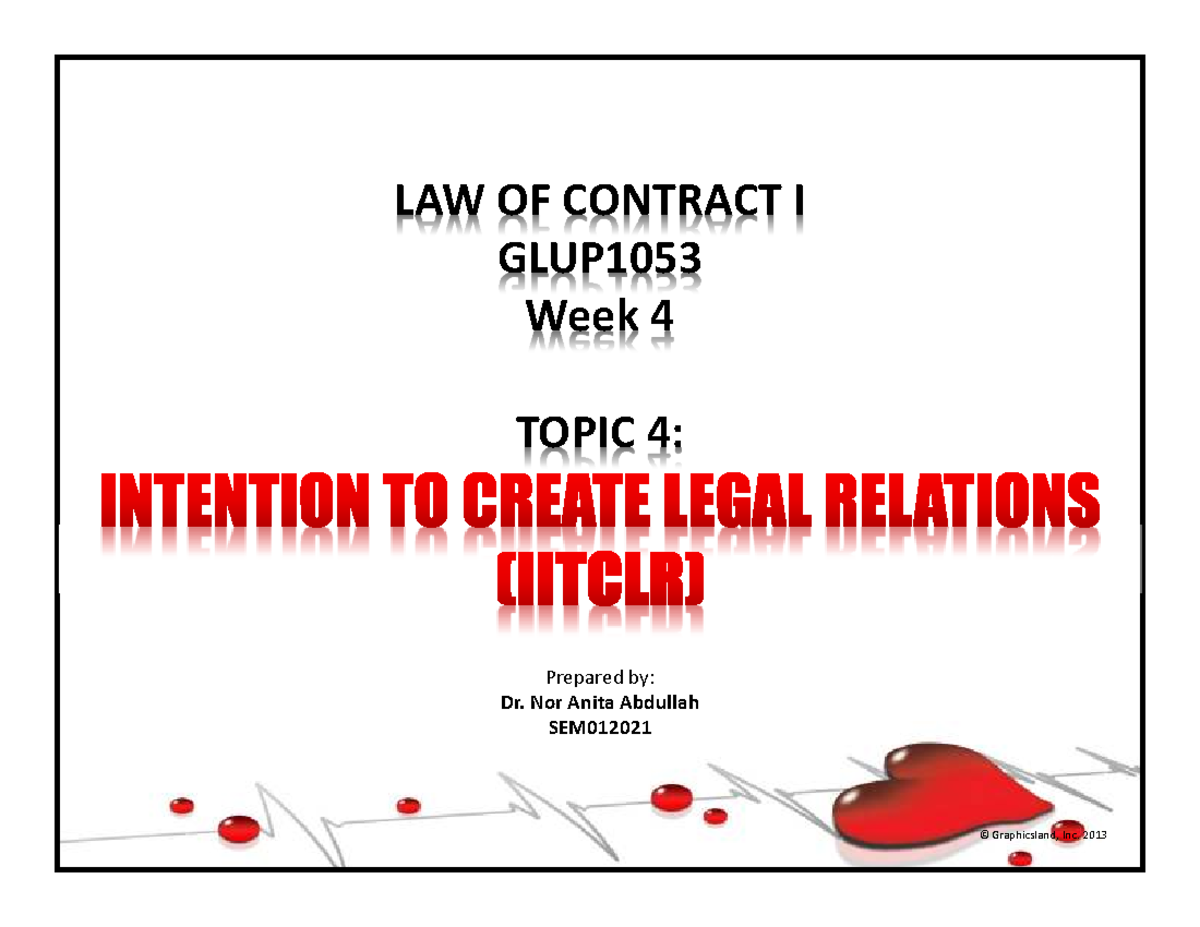 Intention to Create Legal Relations - LAW OF CONTRACT I GLUP Week 4 ...