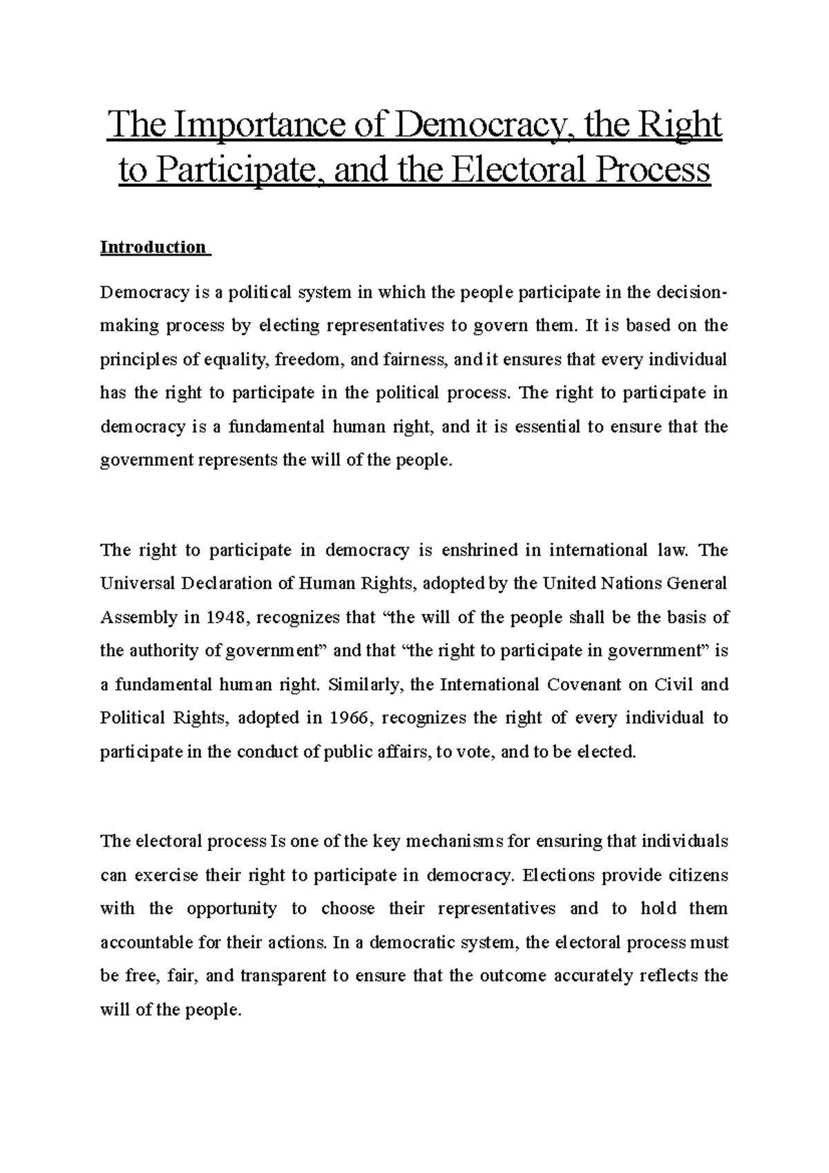 The Importance of Democracy, the Right to Participate, and the ...