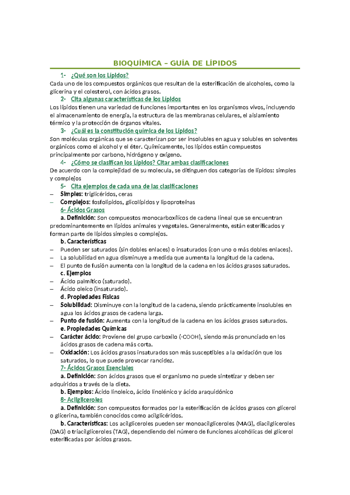 LÍ Pidos - BIOQUÍMICA – GUÍA DE LÍPIDOS 1- ¿Qué son los Lípidos? Cada uno de los compuestos ...