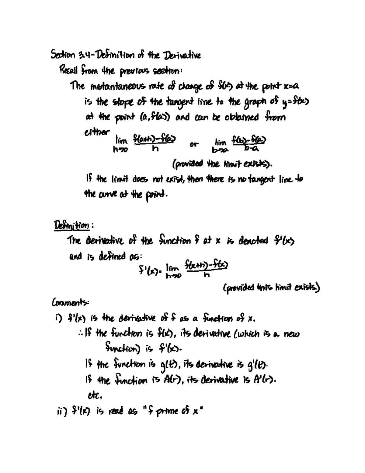 Section 3.4 - Definition of the Derivative - MATH 6420 - Studocu