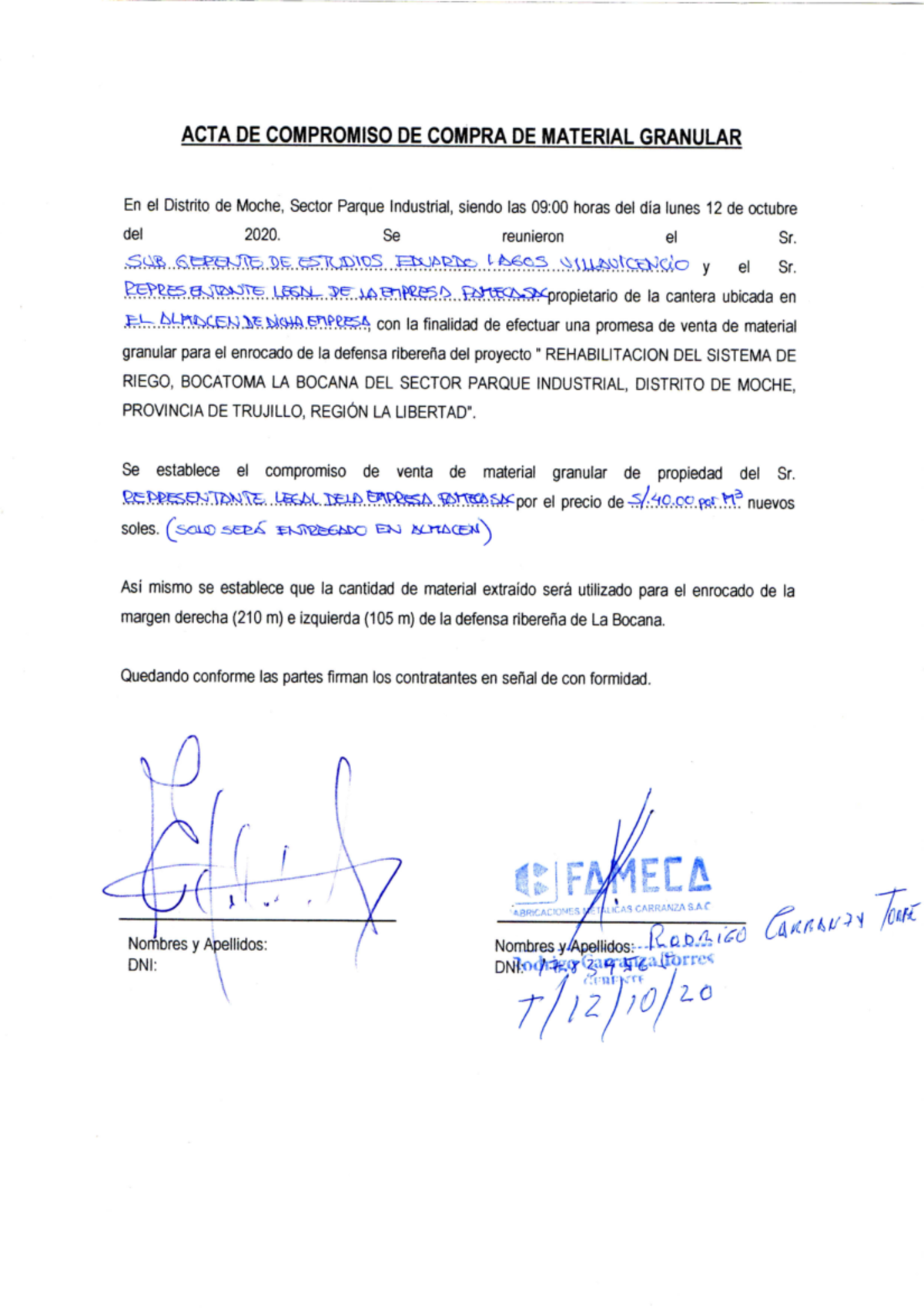 ACTA DE Compromiso DE Compra Y Venta DE Material Granular - Arquitectura Empresarial - Studocu