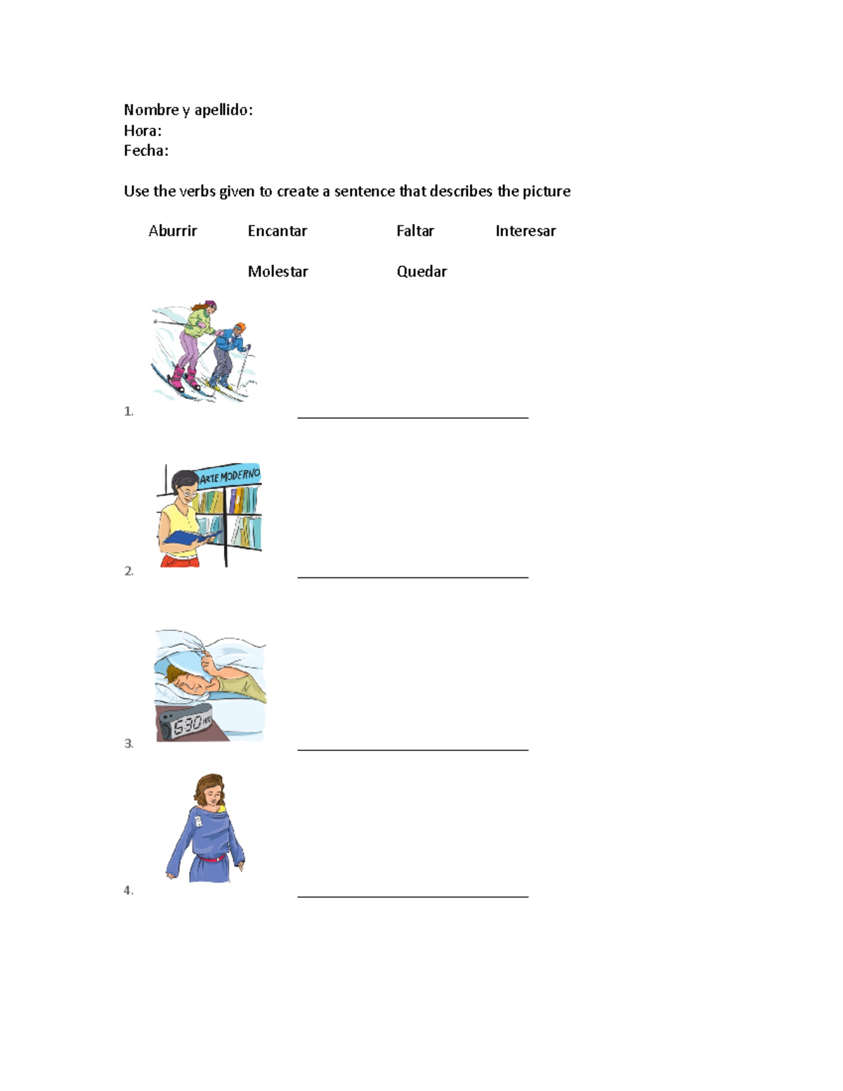 Verbs like gustar assignment 2 - Nombre y apellido: Hora: Fecha: Use ...