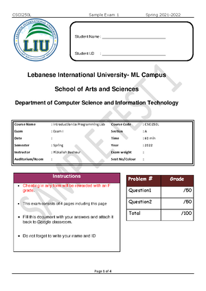 CSCI250 Sample Final Exam - Part I: Multiple Choice Questions Question 1: Circle the correct ...