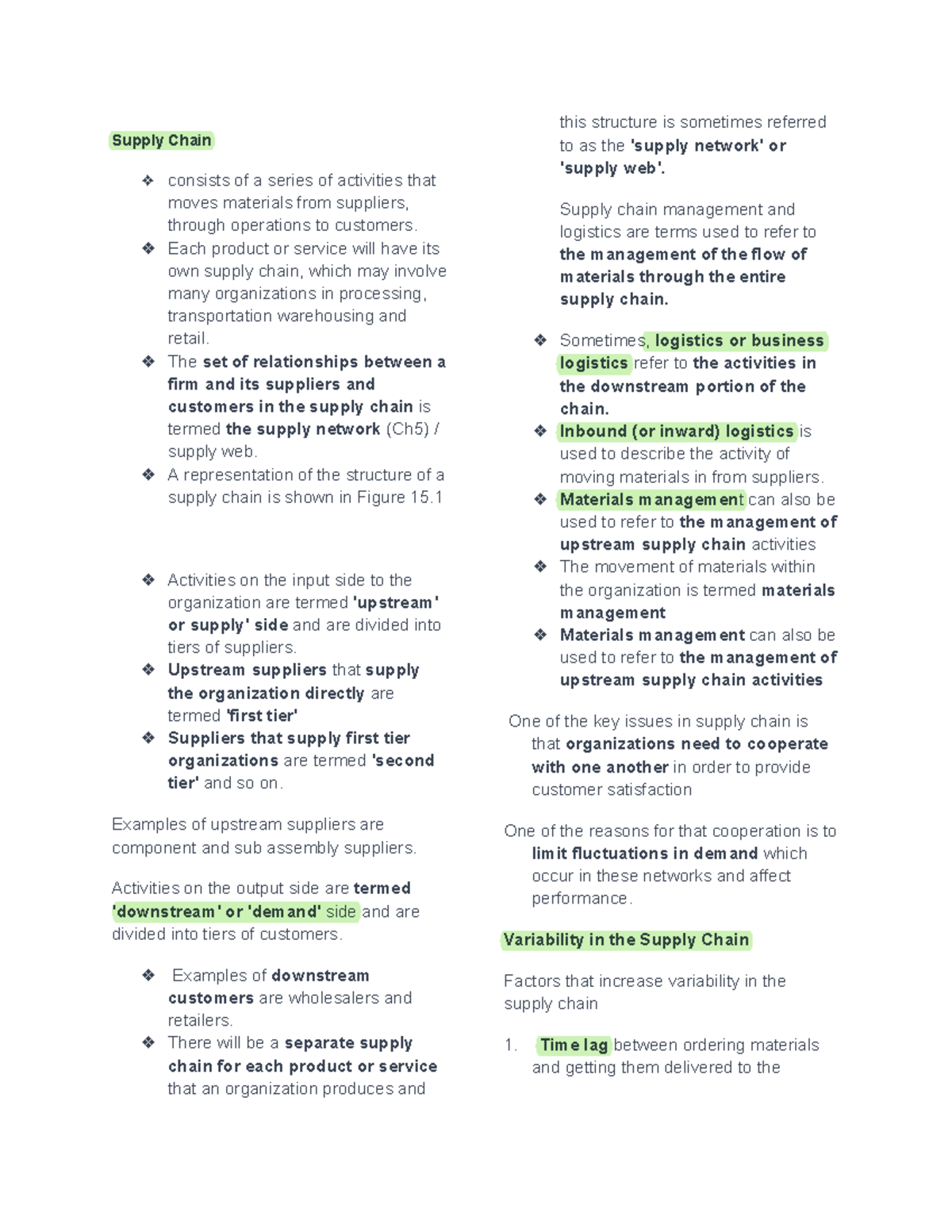 Operations Management - Supply Chain consists of a series of activities ...