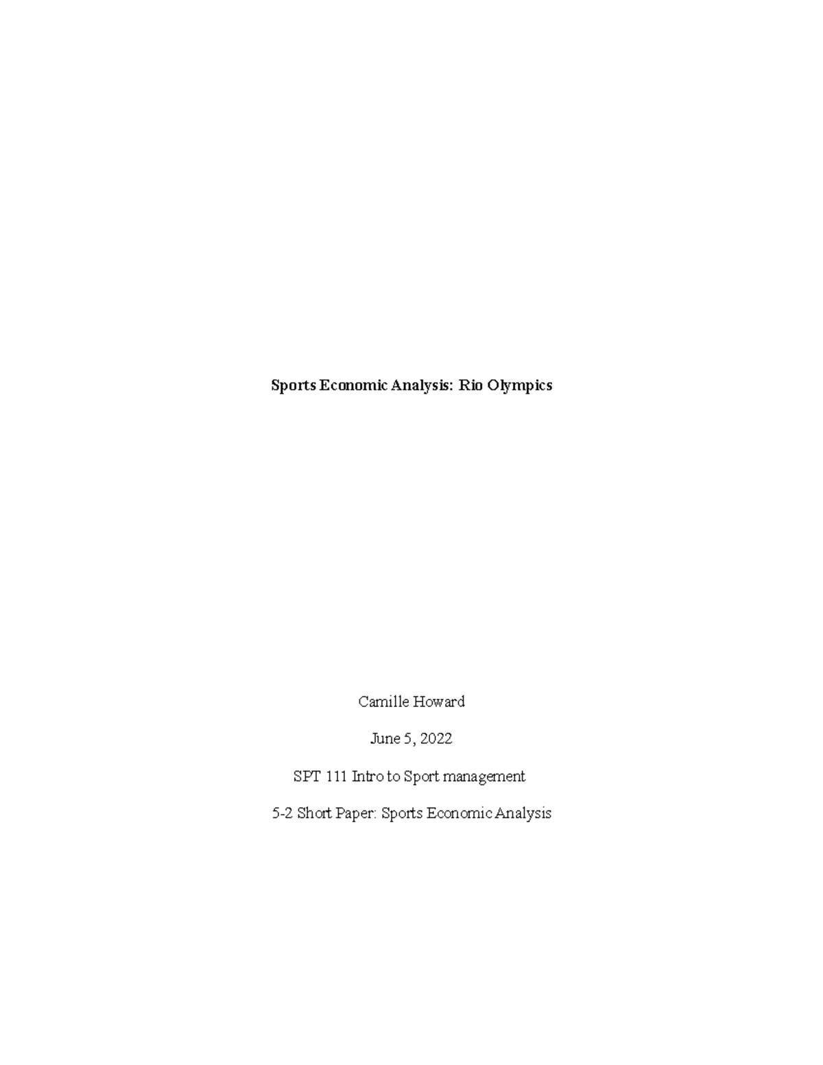 5-2 Sports Economic Analysis Rio Grade A - Sports Economic Analysis ...