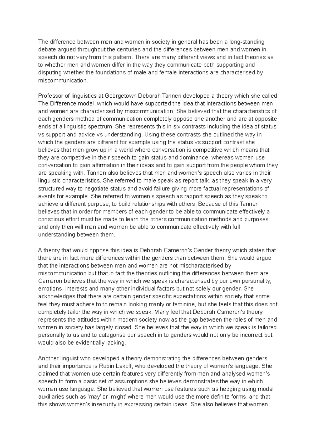 Gender Discursive Essay B-Grade - The difference between men and women ...