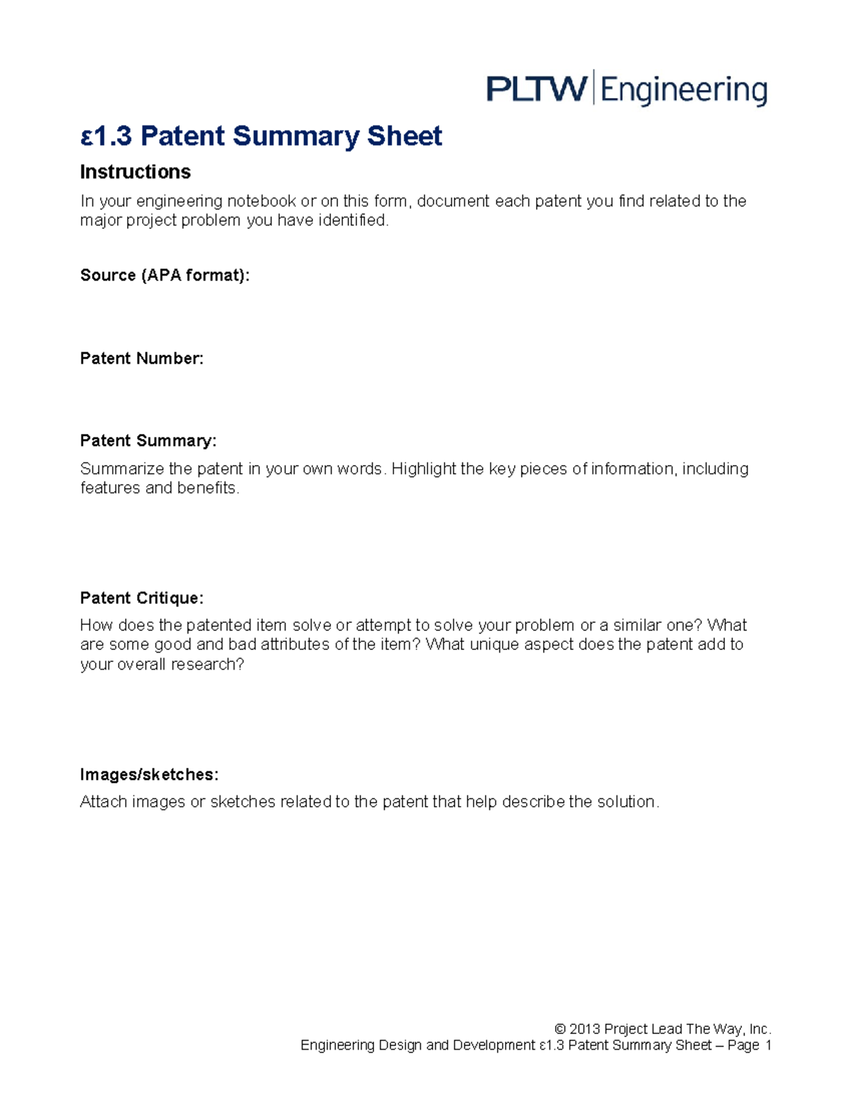E1 3 Patent Summary Sheet 2 - ε1 Patent Summary Sheet Instructions In ...