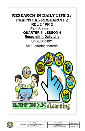 RESEARCH IN DAILY LIFE 2/ PRACTICAL RESEARCH 2 RDL 2 / PR 2 First ...