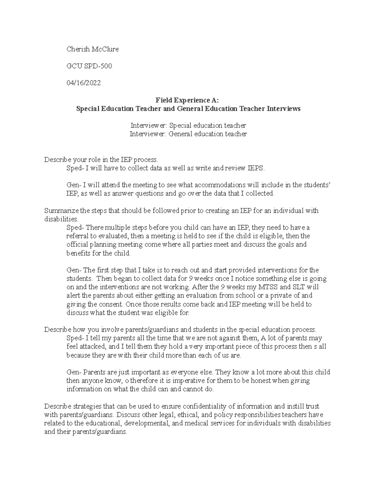 Special Education Teacher and General Education Teacher Interviews ...