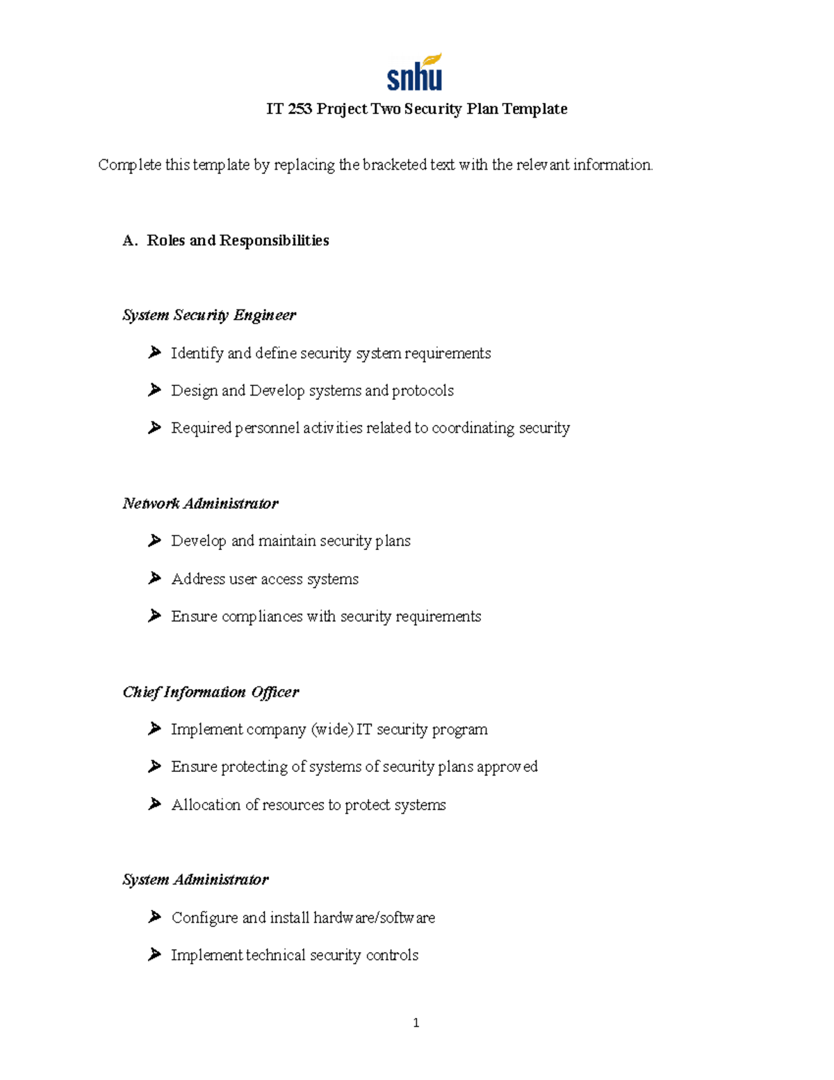 IT 253 Project Two Security Plan Template - IT 253 Project Two Security ...