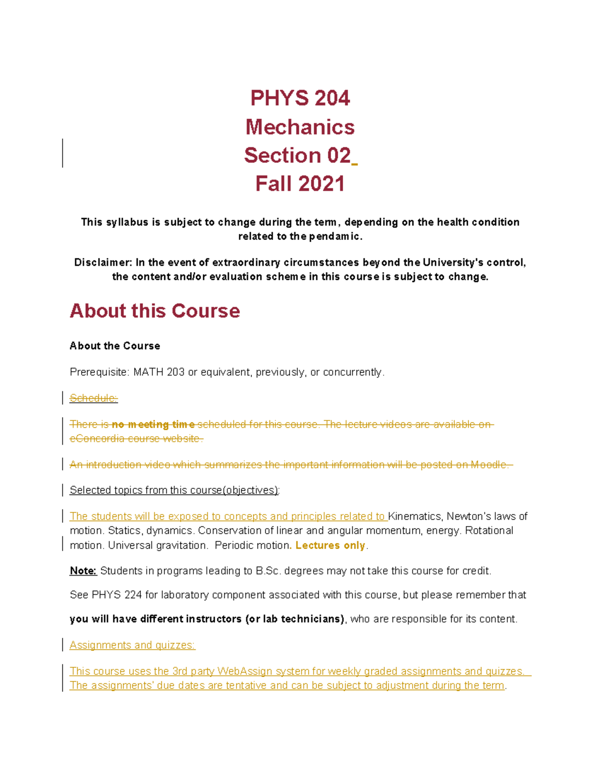PHYS 204 - Winter 2022 - Section 02 - Course Outline - Moodle - PHYS 204 Mechanics Section 02 ...